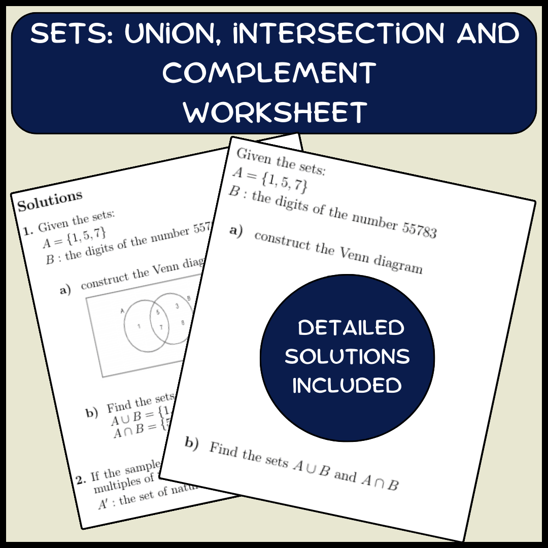 Sets and Venn diagrams worksheet no 2 (with solutions)