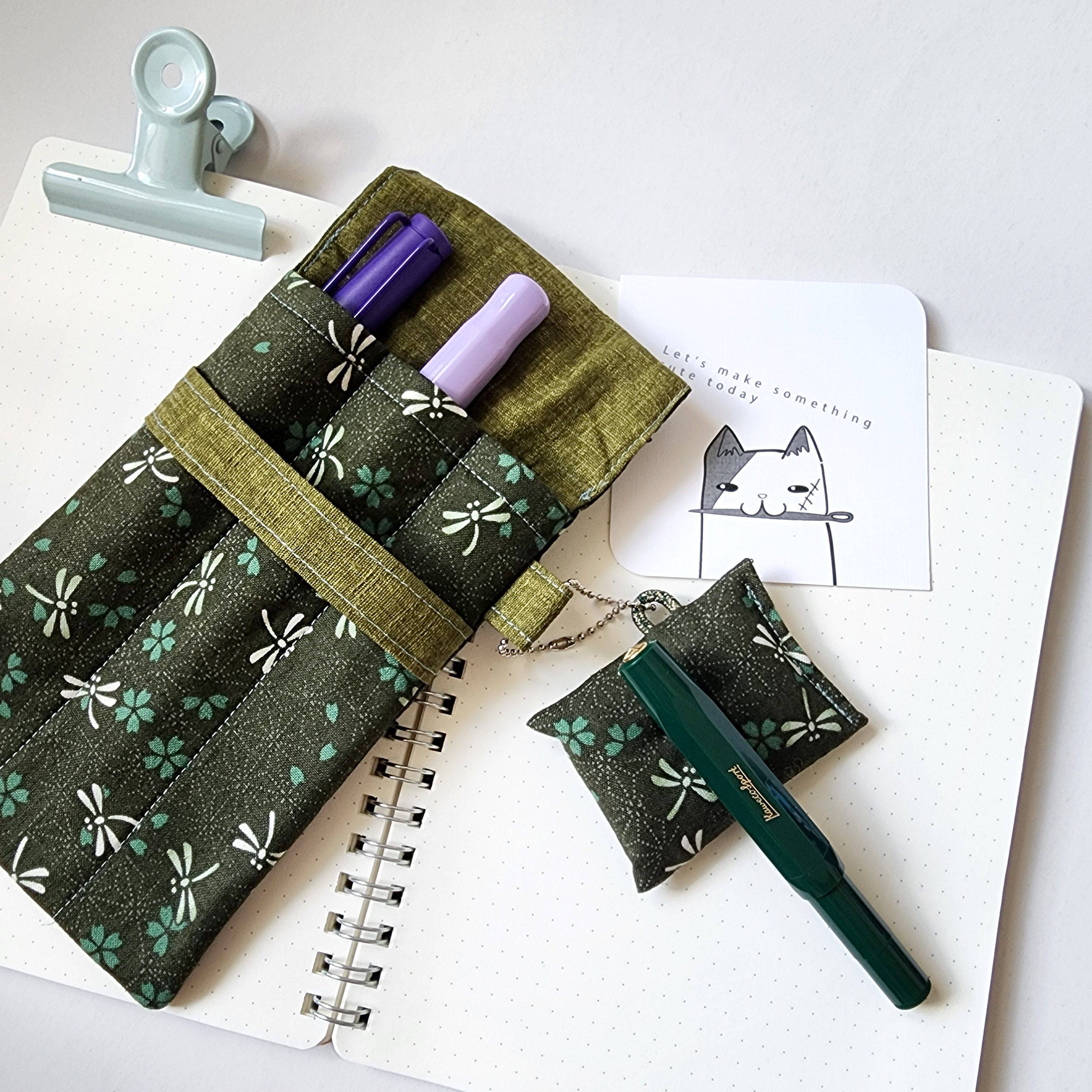 Dark Green Dragonfly Triple Fountain Pen Case - Payhip