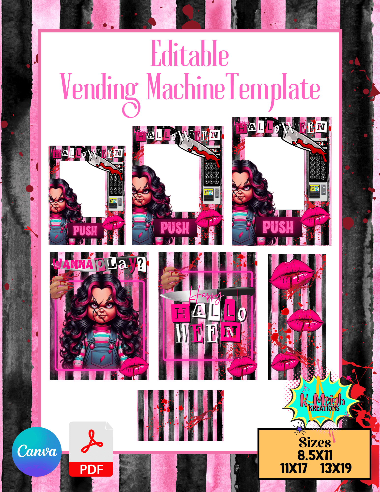 3 Size Editable Halloween Themed Vending Machine Template- Canva Link ...