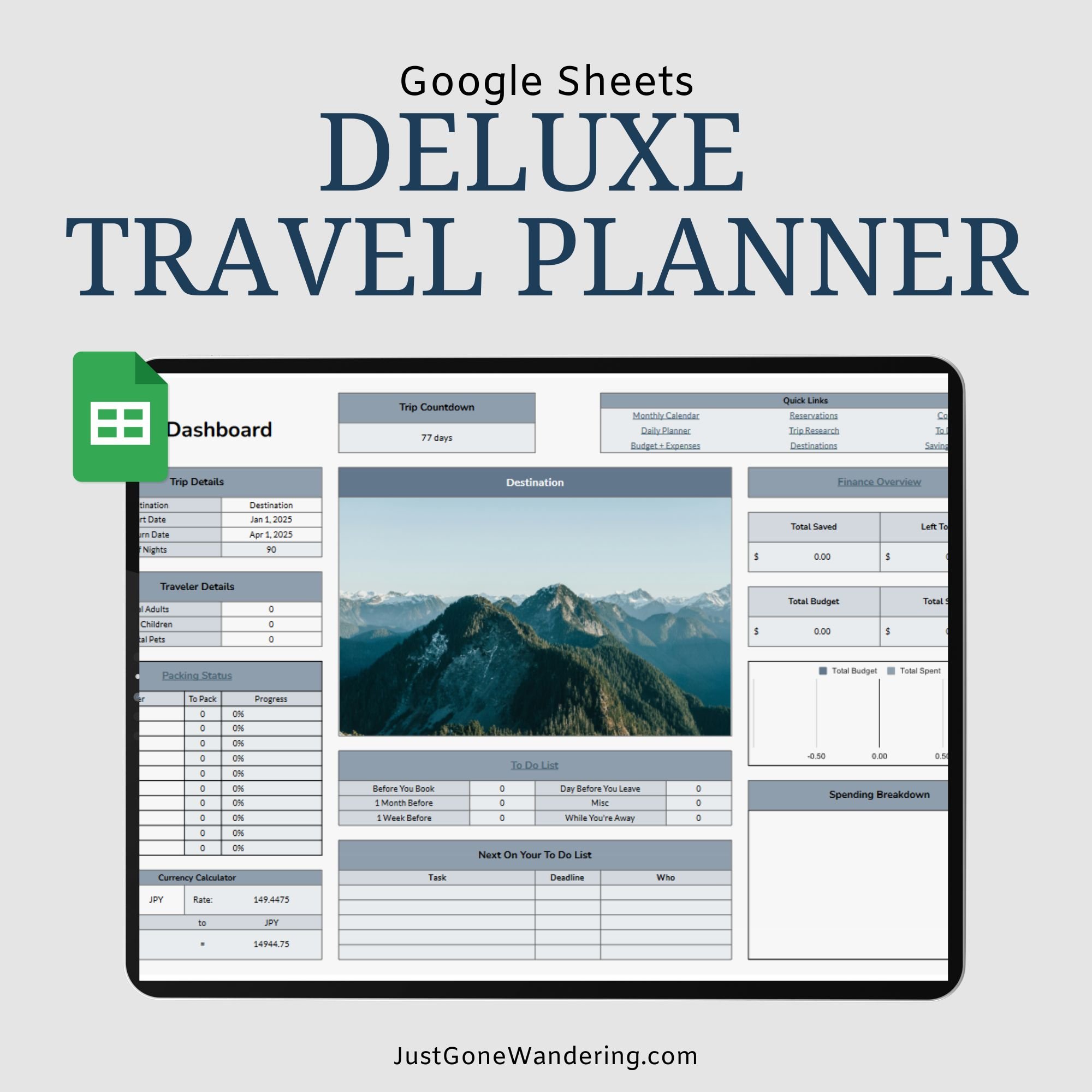 Deluxe Travel Planner Spreadsheet | Organize Itinerary, Reservations ...