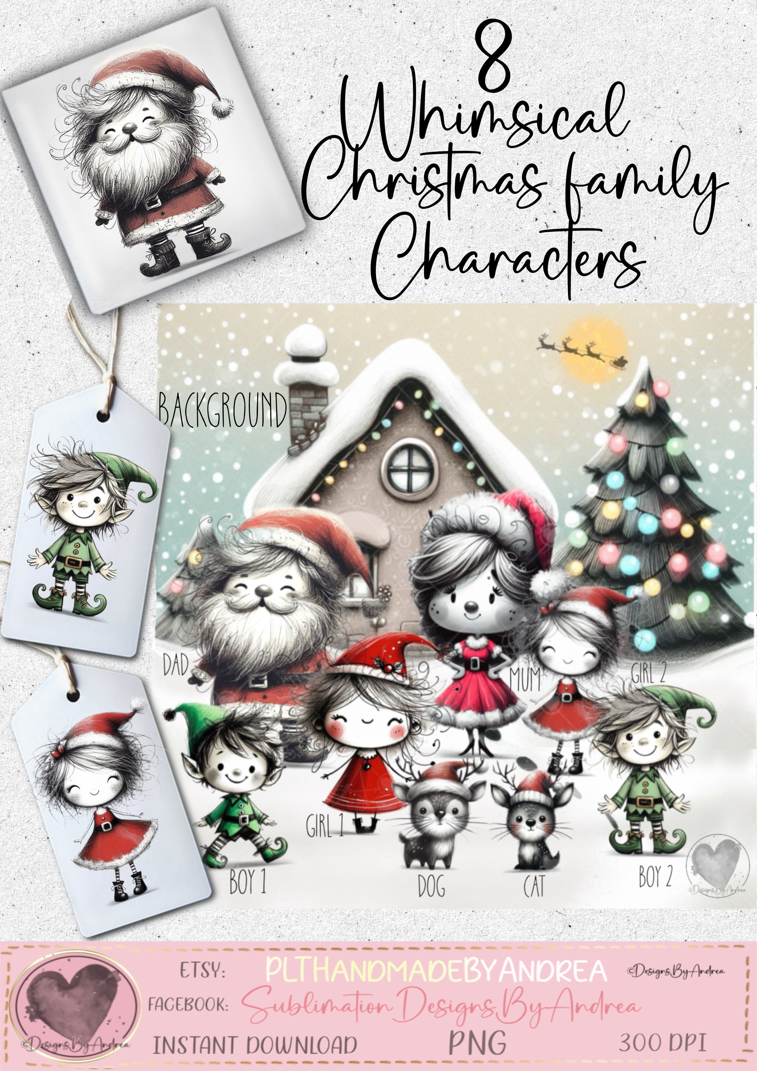 Individual Whimsical Christmas family characters background file. 9 ...