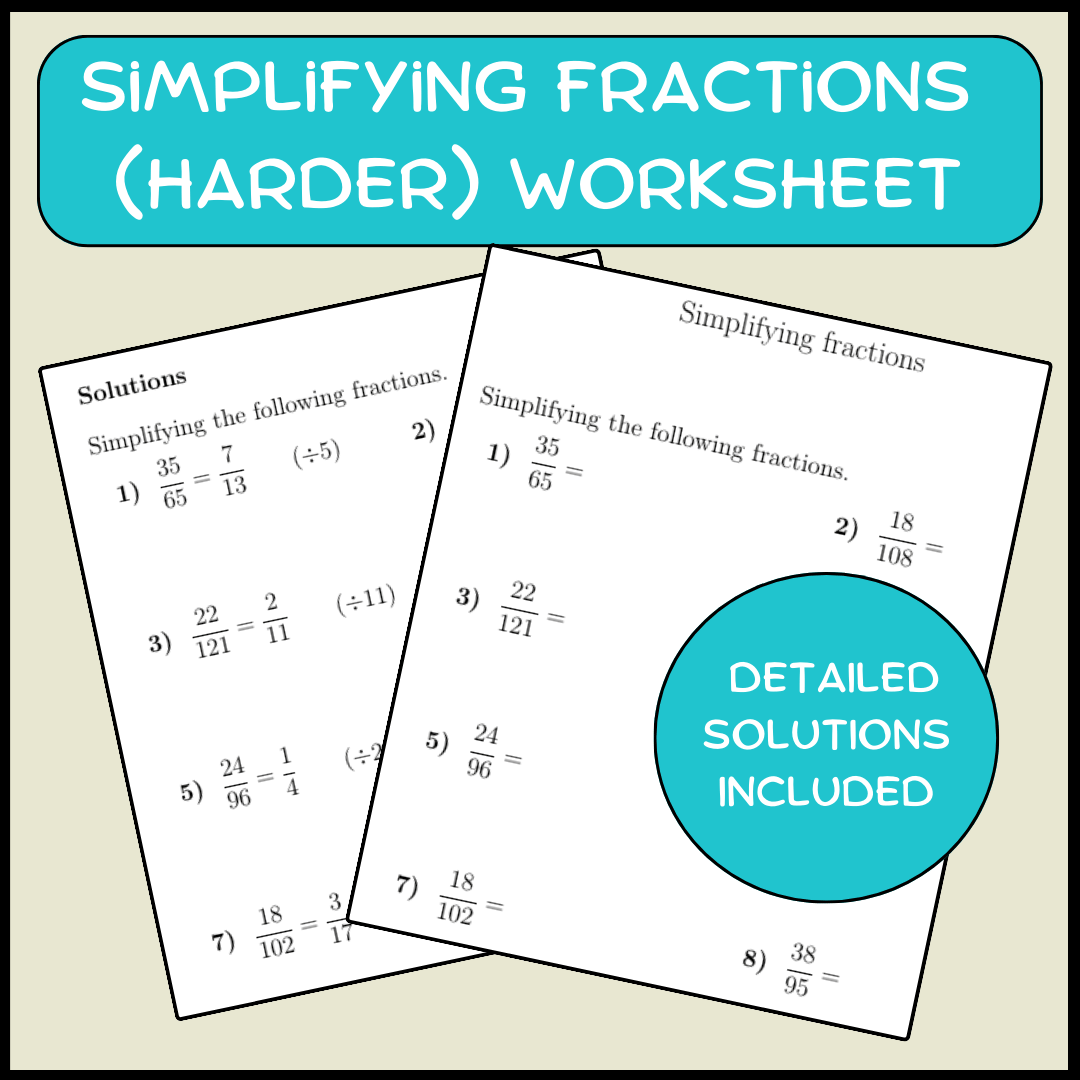 Simplifying fractions (harder) worksheet (with answers)