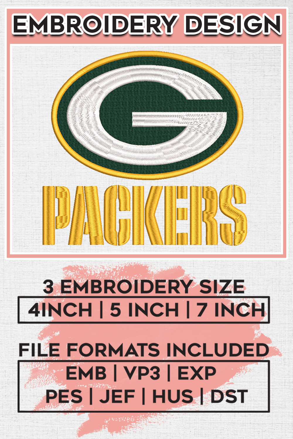Green Bay Packers Embroidery Designs, NFL Packers, NFL Embroidery ...