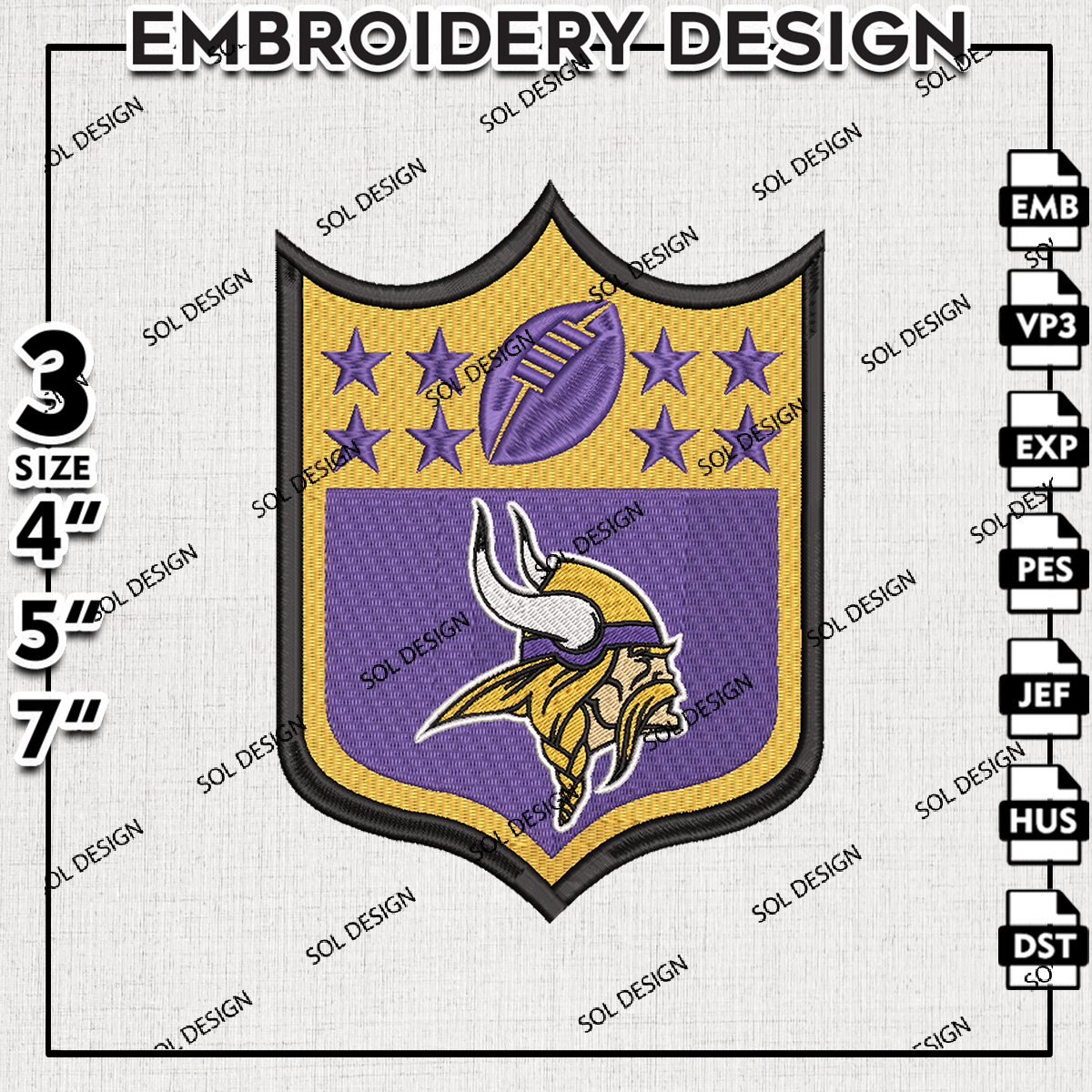 Minnesota Vikings Embroidery Design Files, NFL Vikings, NFL Embroidery ...