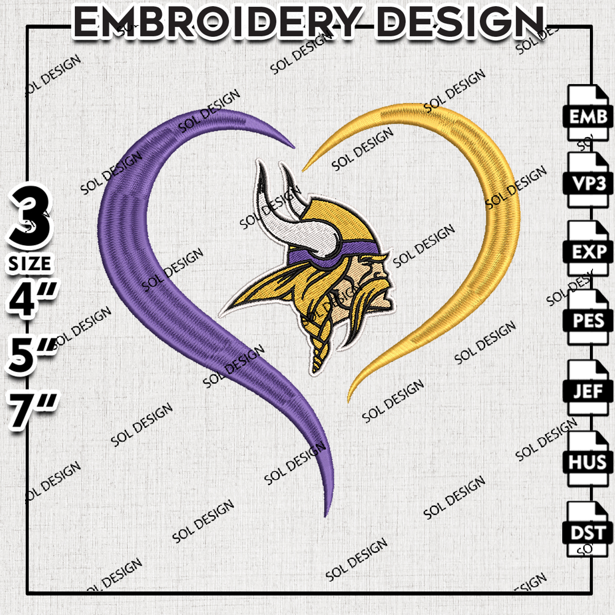 Minnesota Vikings Logo Embroidery Design Files, NFL Vikings, NFL ...