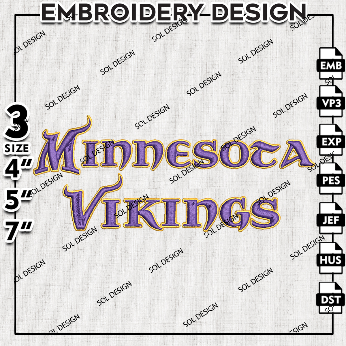 Minnesota Vikings Wordmark Embroidery Design Files, NFL Vikings, NFL ...