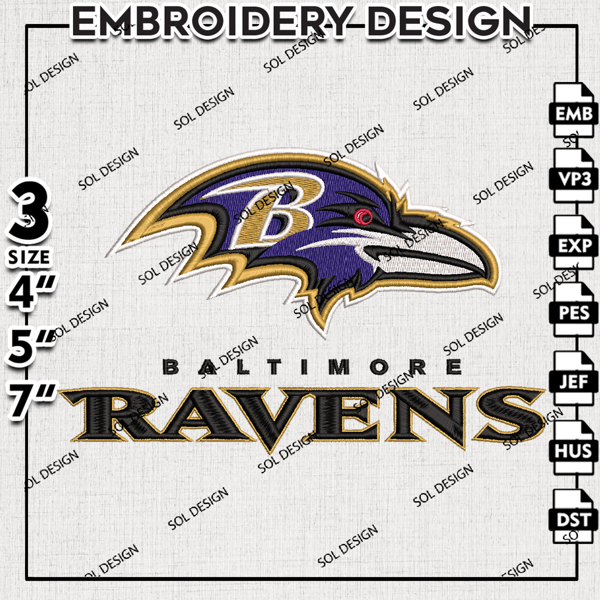 Baltimore Ravens Logo Embroidery Designs, NFL Ravens, NFL Embroidery ...