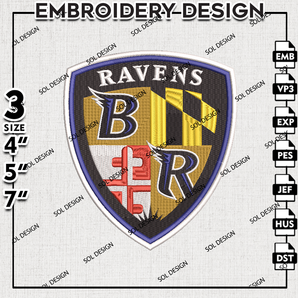 NFL Baltimore Ravens Logo Embroidery Design Files, NFL Ravens, NFL ...