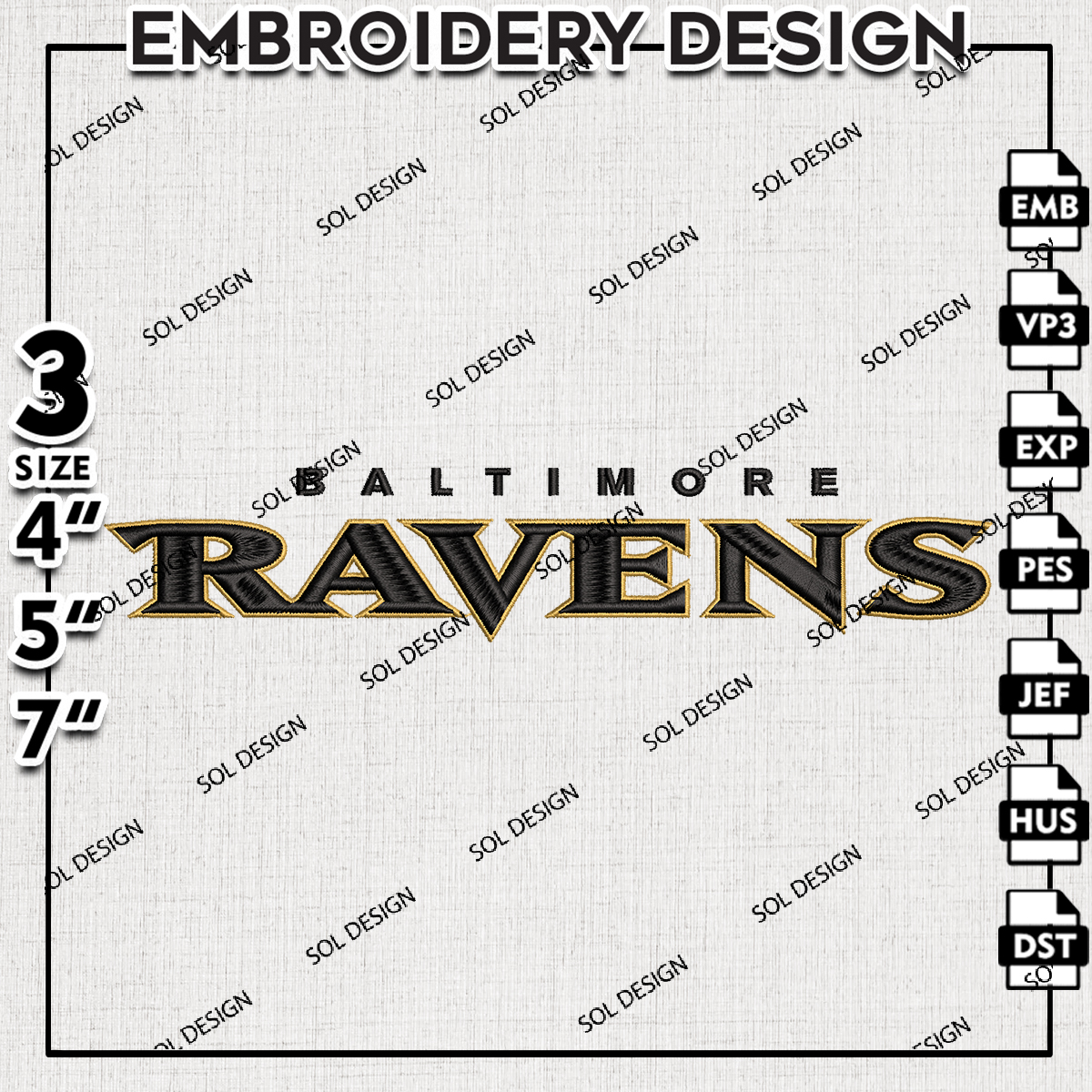 NFL Baltimore Ravens Wordmark Logo Embroidery Design Files, NFL Ravens ...
