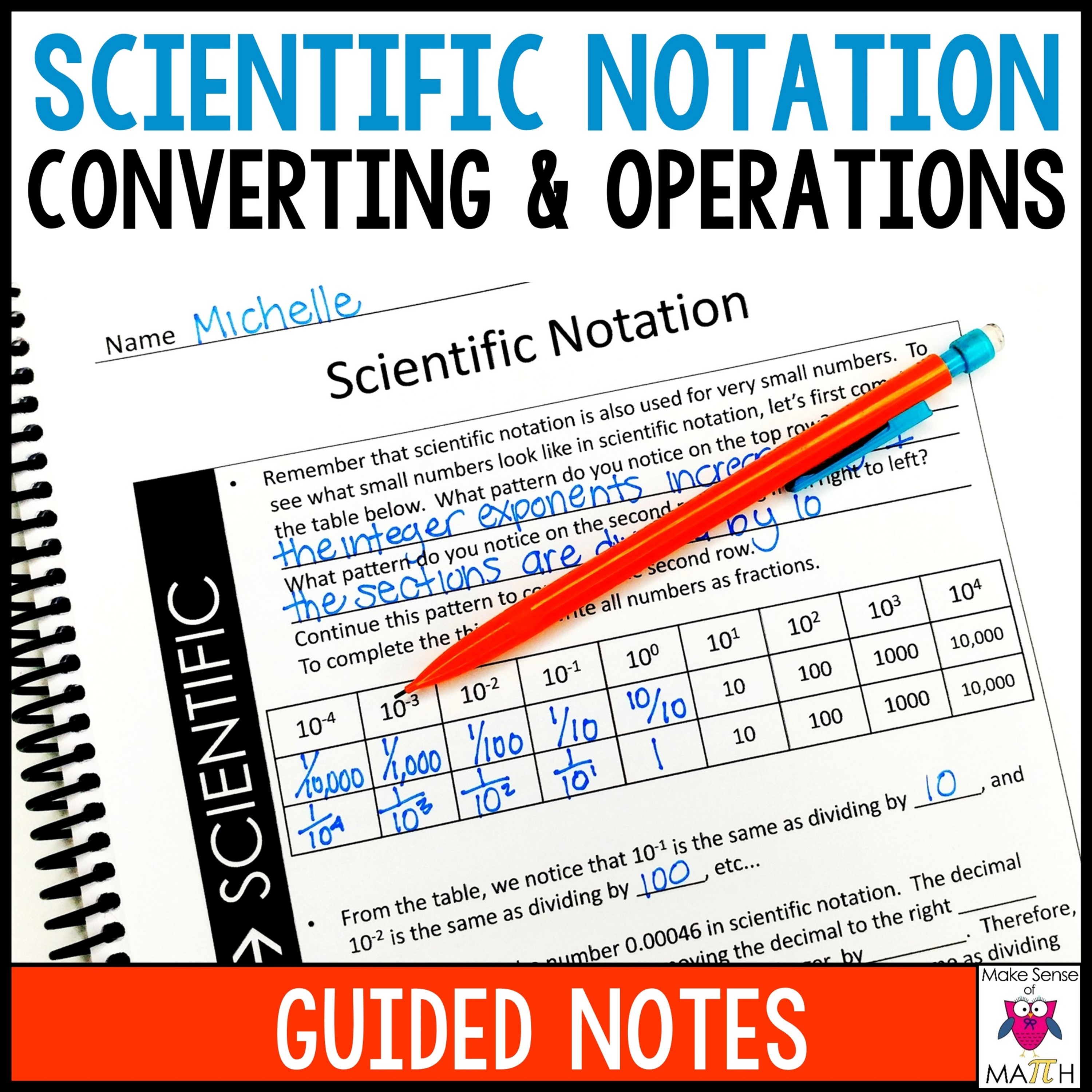 Operations with Scientific Notation Notes & Converting - 8th Grade Math