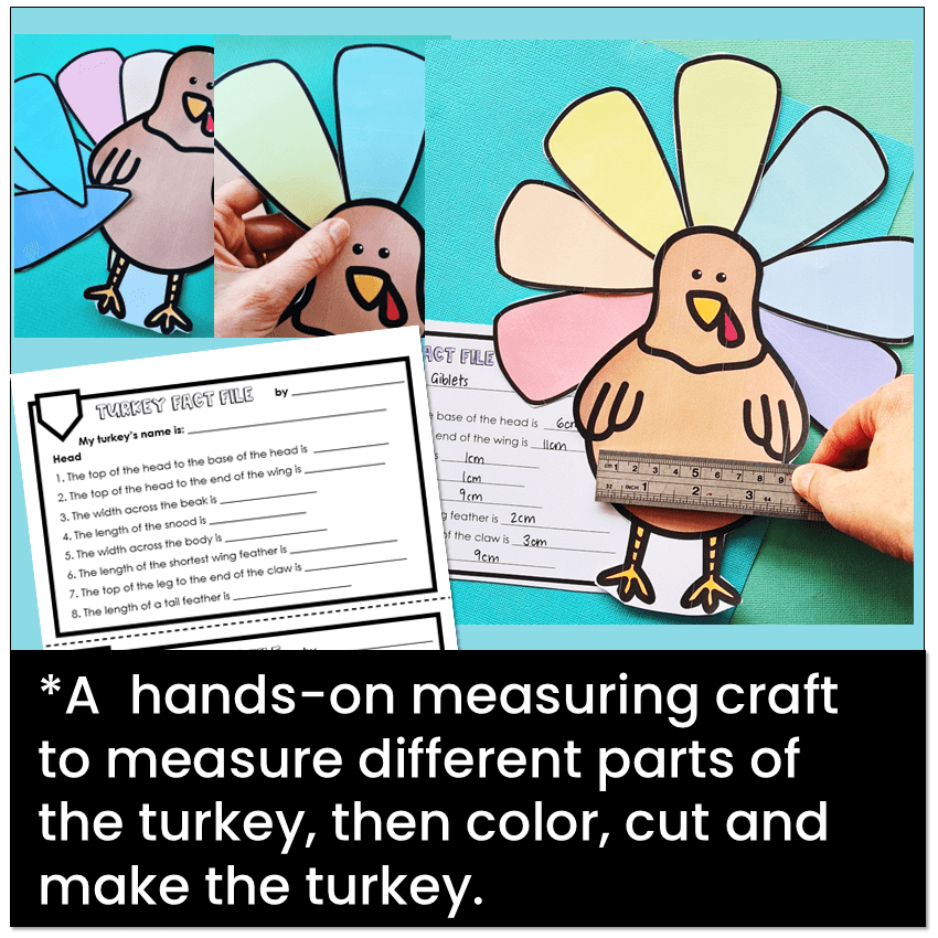 Turkey Measuring Math Craft Activity Fall Thanksgiving Measurement