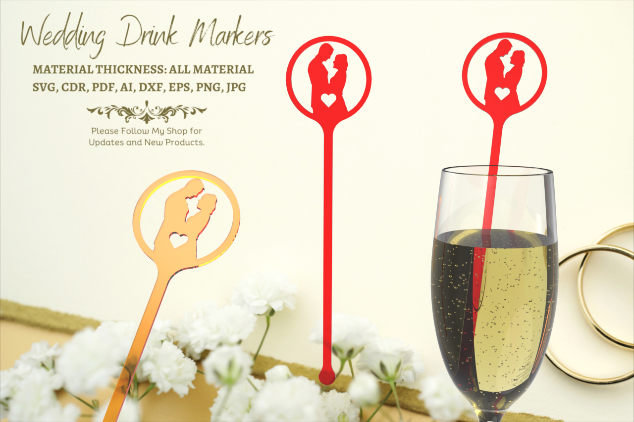 Wedding Drink Markers | SVG Files for Laser Cutting | Elegant Wedding Decor