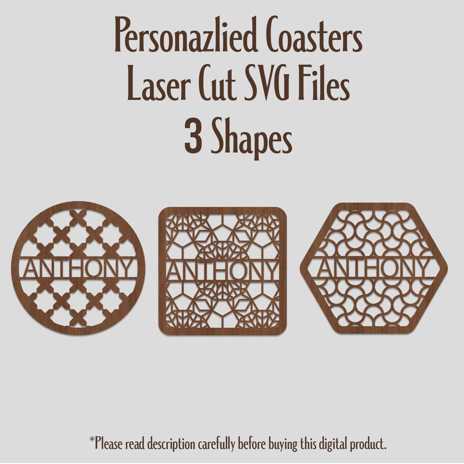 Personalized Coasters 3 Designs Laser Cut Files & SVG Files Templates