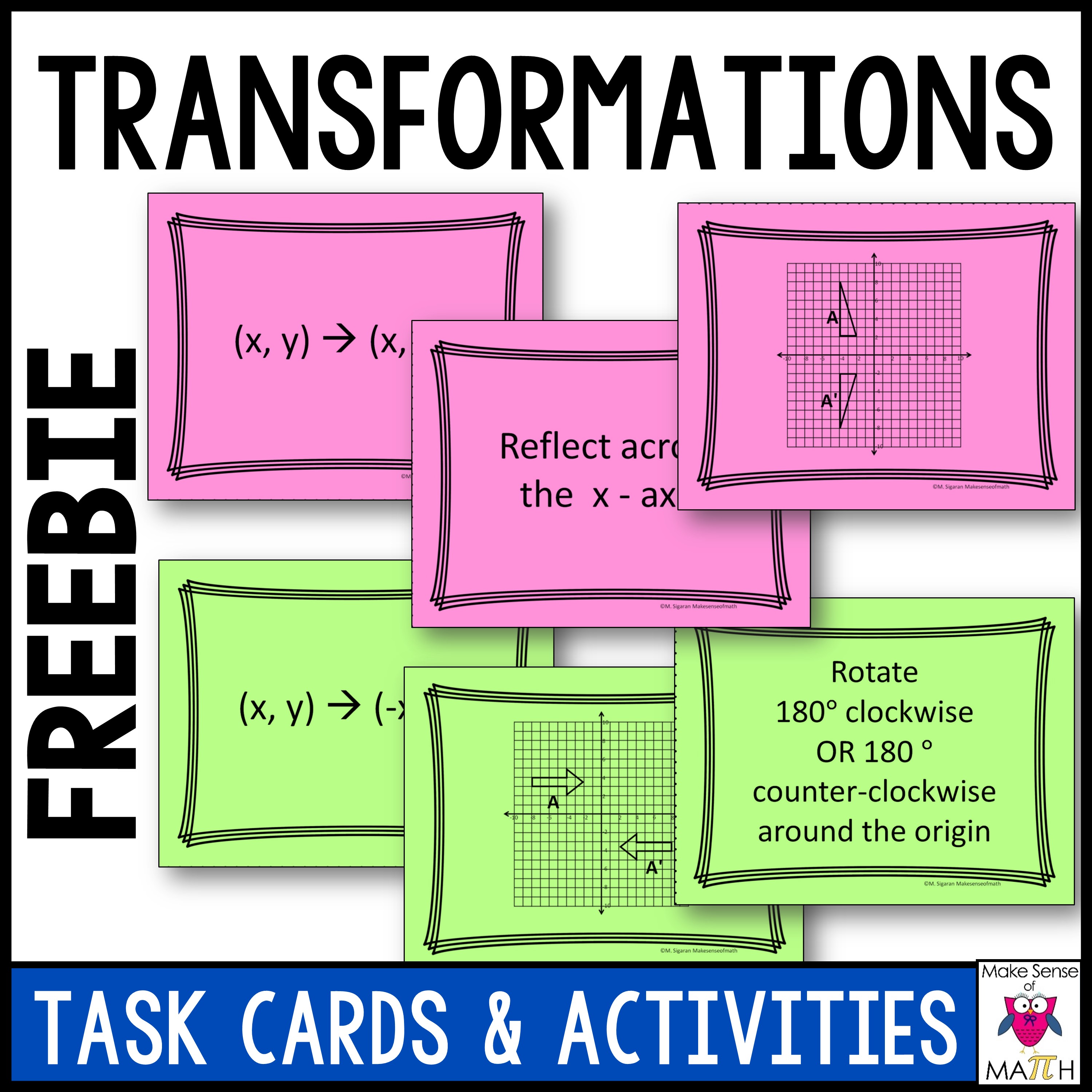 Geometric Transformations Task Cards | Translate Reflect Rotate Dilate ...