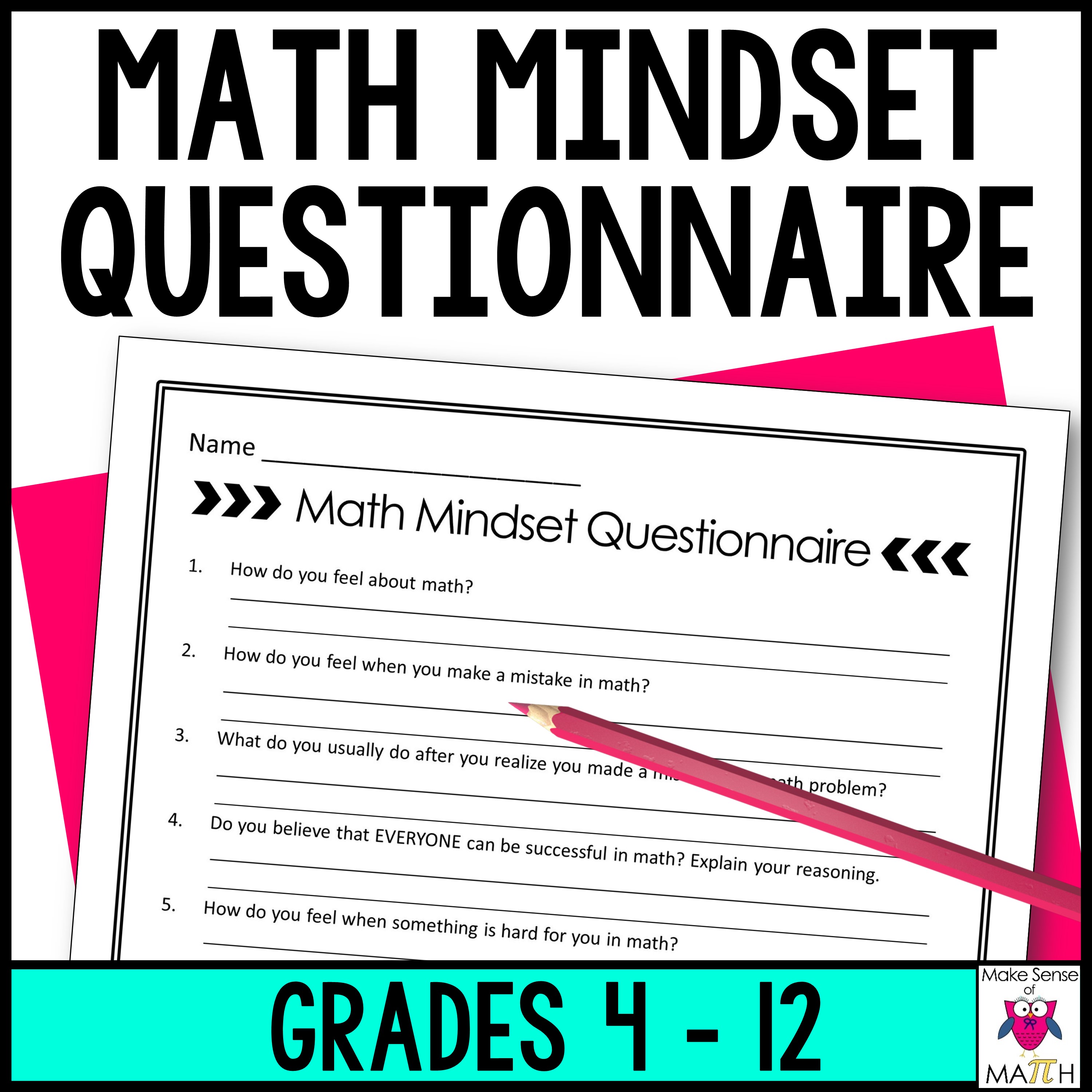 Math Mindset Questionnaire Back to School
