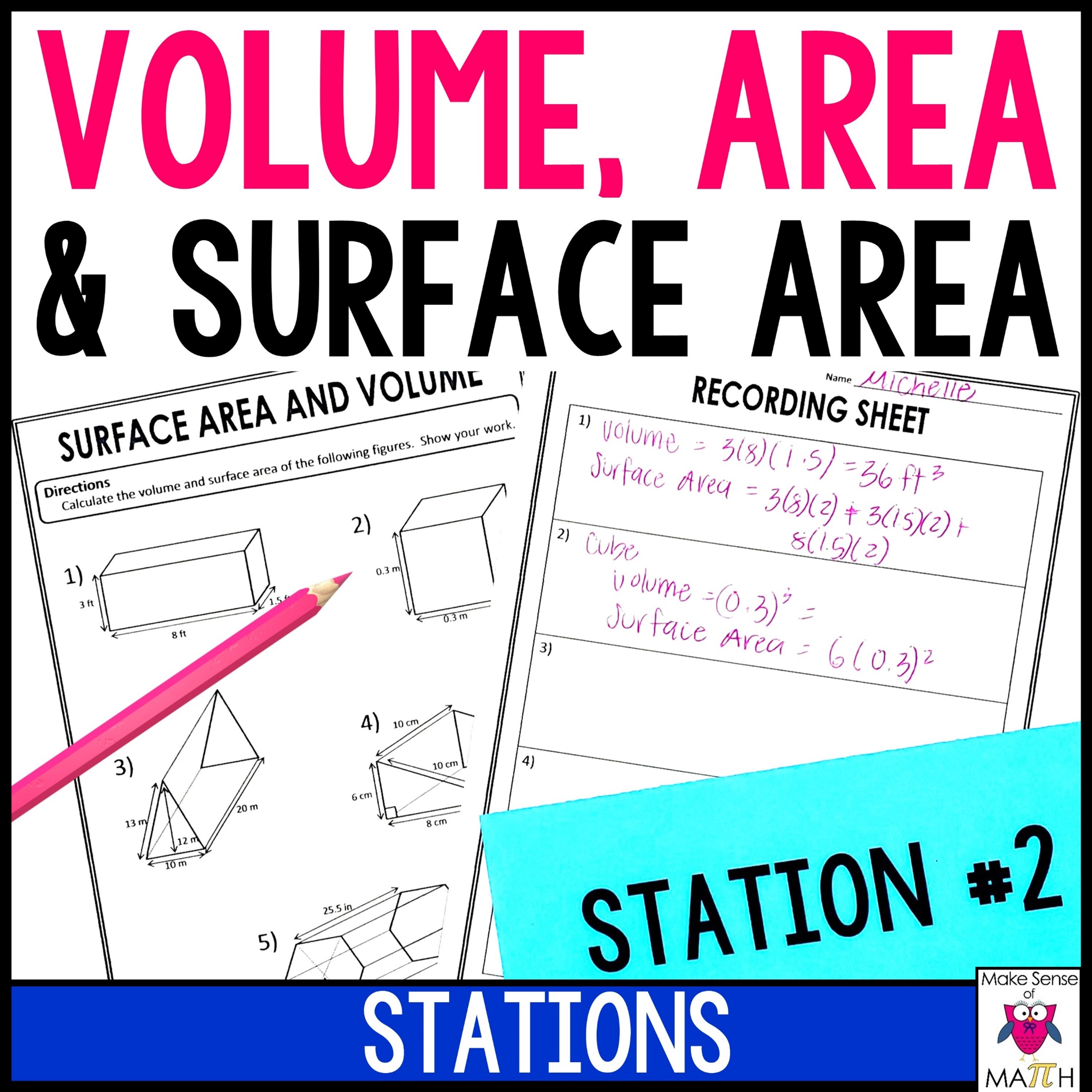 Area Surface Area and Volume Stations Activity