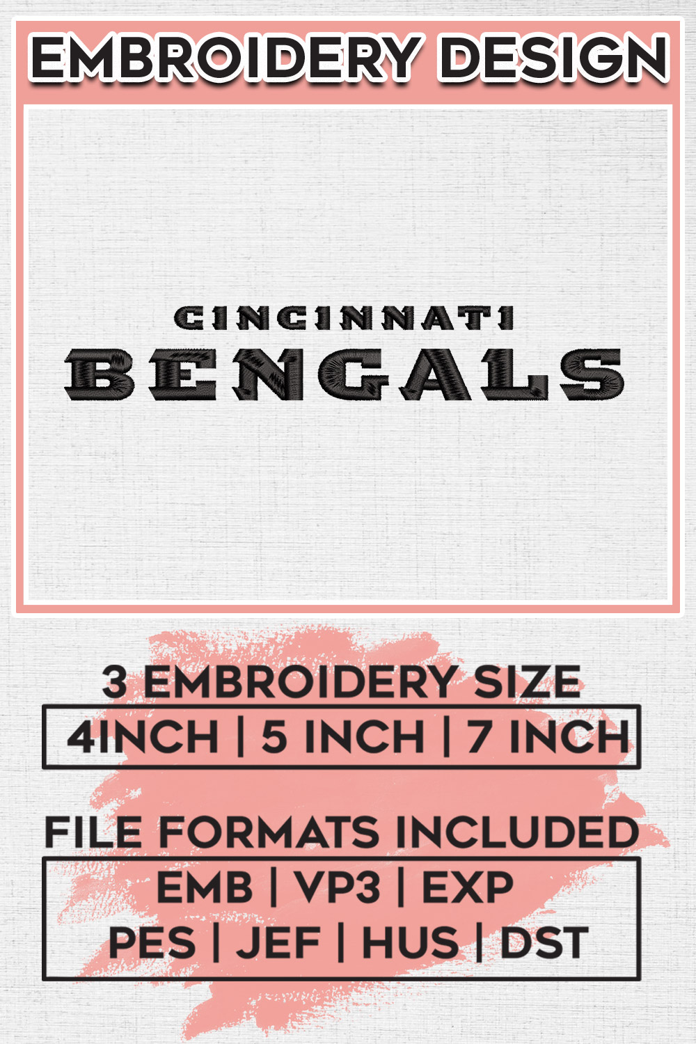 Cincinnati Bengals Wordmark Embroidery Designs, NFL Bengals, NFL ...