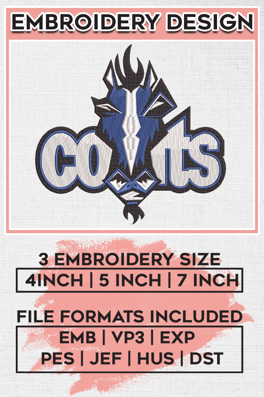 NFL Indianapolis Colts Mascot Logo Embroidery Designs, NFL Colts, NFL ...
