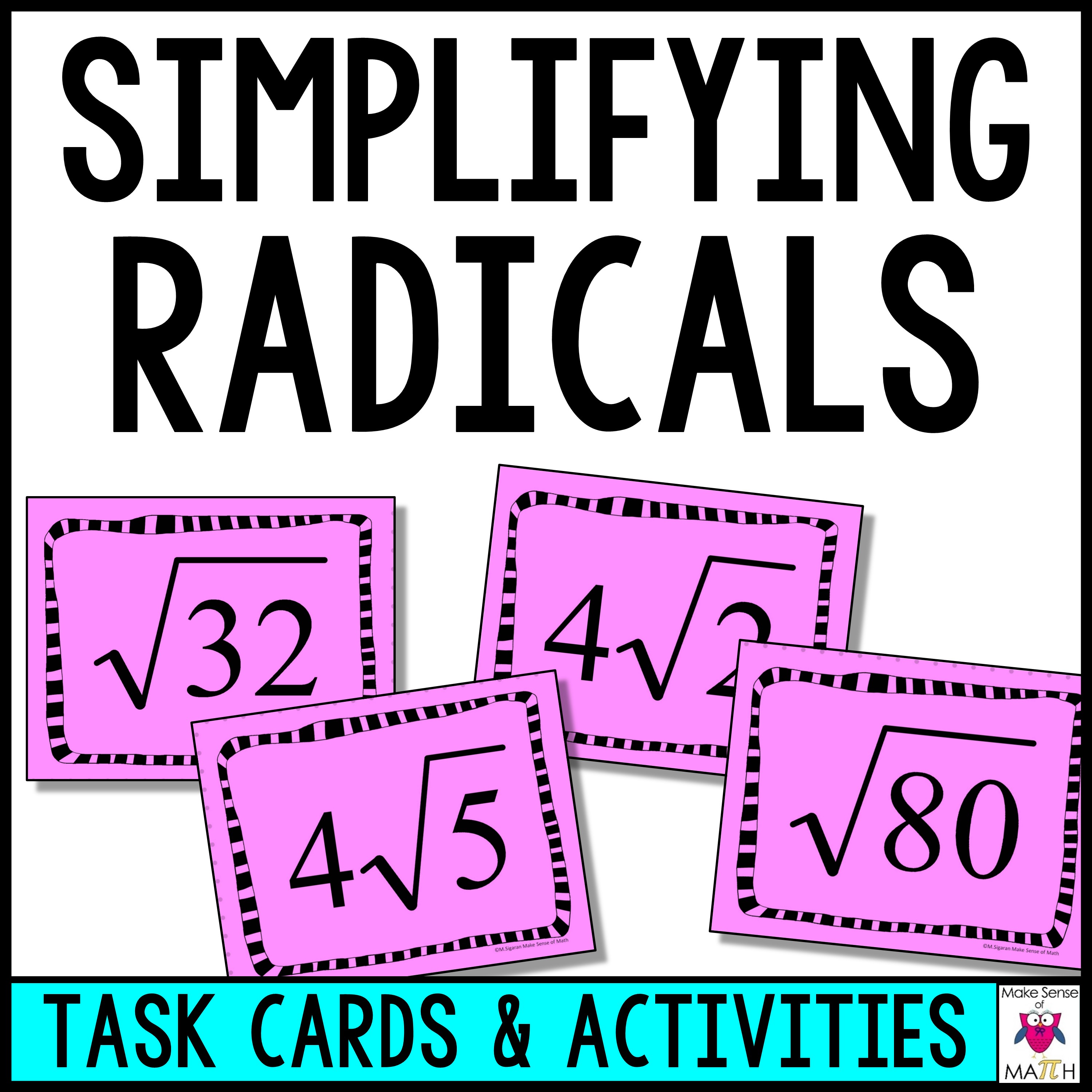 Simplifying Radicals Activity Task Cards | Square Roots