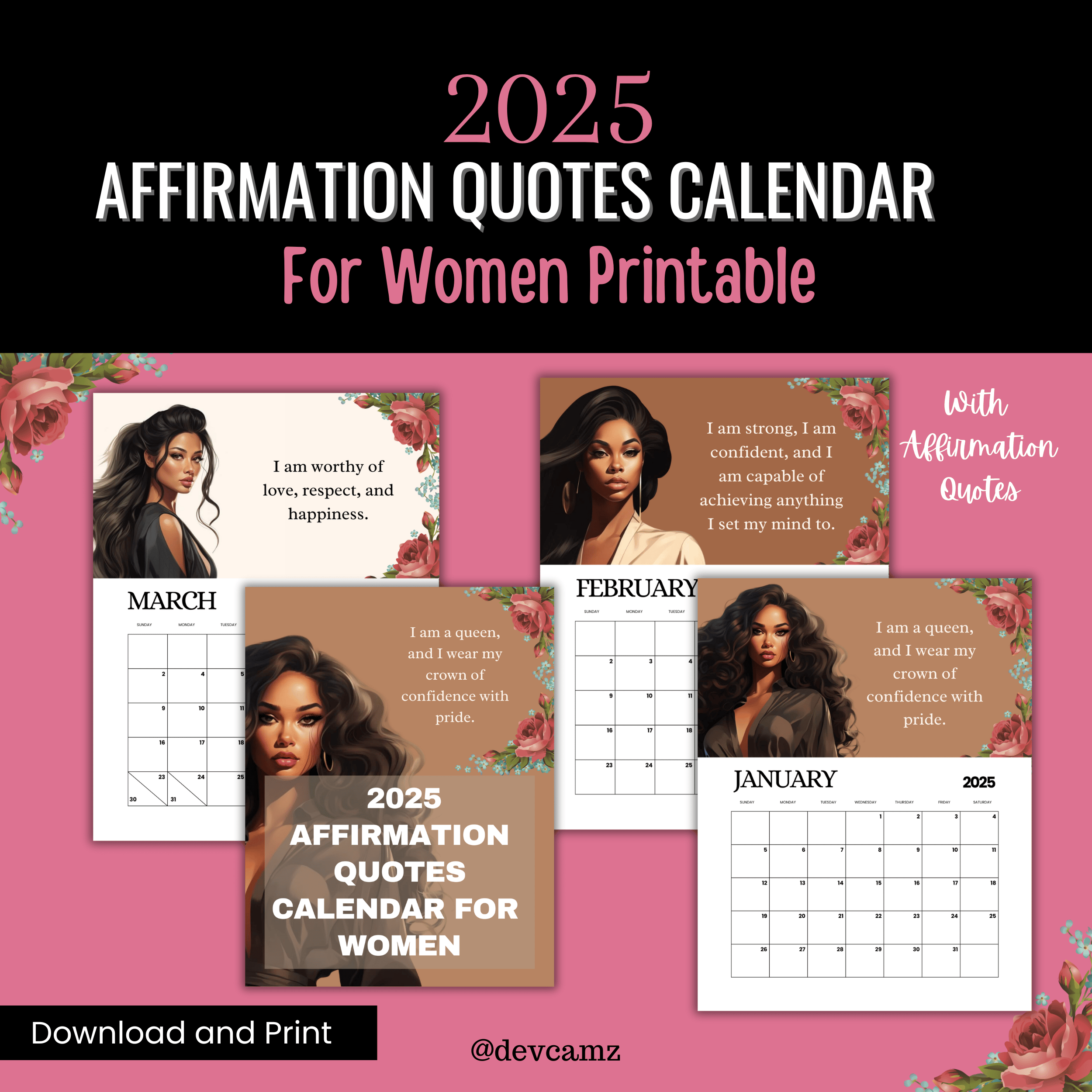 2025 Affirmation Quotes Calendar For Women Printable - Payhip