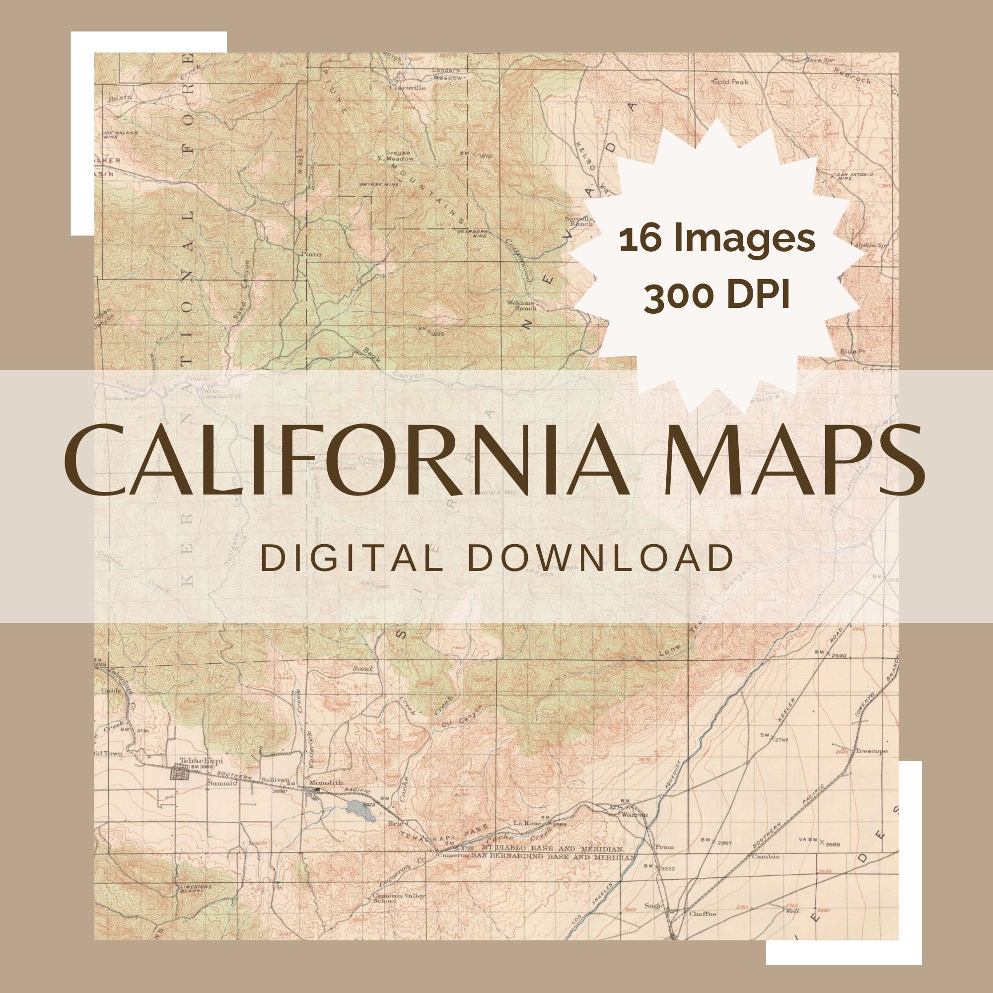 Bundle of 16 Vintage California Maps DIGITAL DOWNLOAD Junk Journal ...