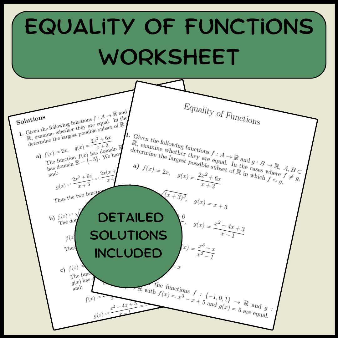 Equality of Functions Worksheet (with solutions)