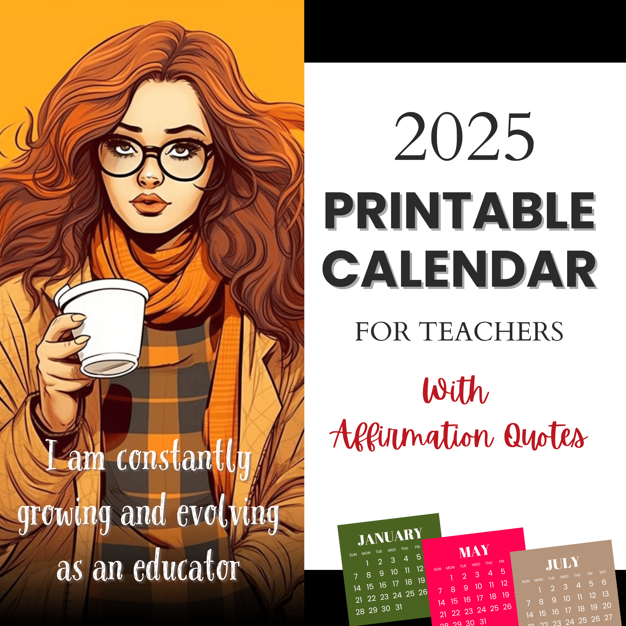 2025 Printable Calendars For Teachers with Affirmation Quotes - Payhip