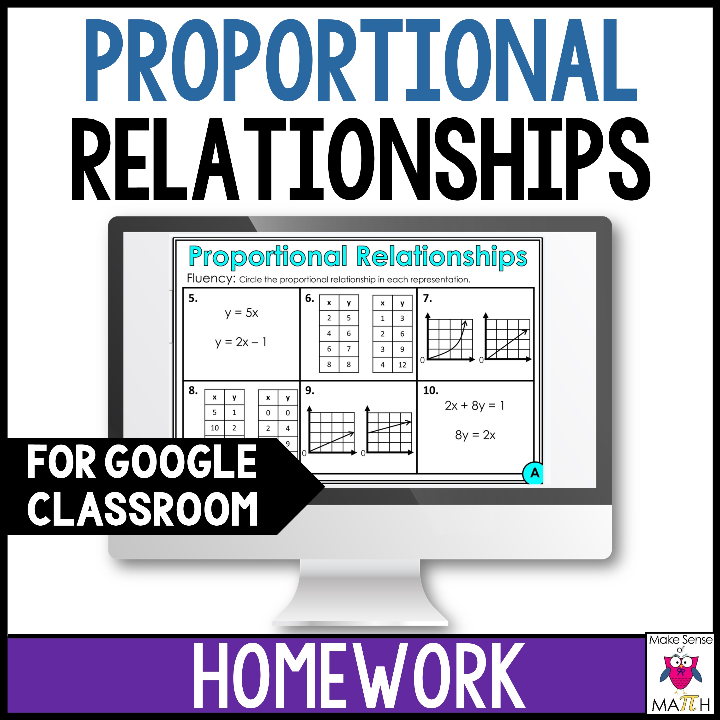 Proportional Relationships Digital Worksheets | Google Classroom Math ...