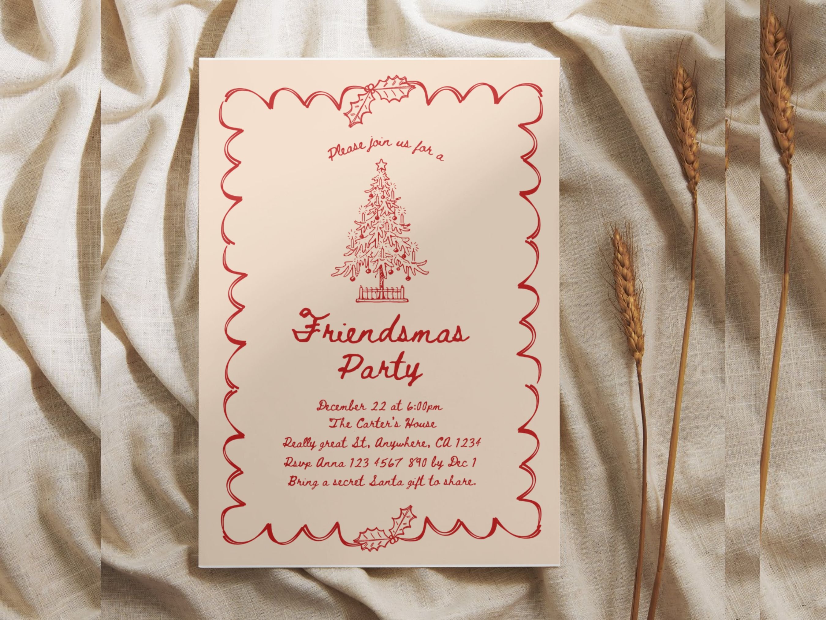 Hand drawn Friendsmas invitation Editable Template, Handwritten ...