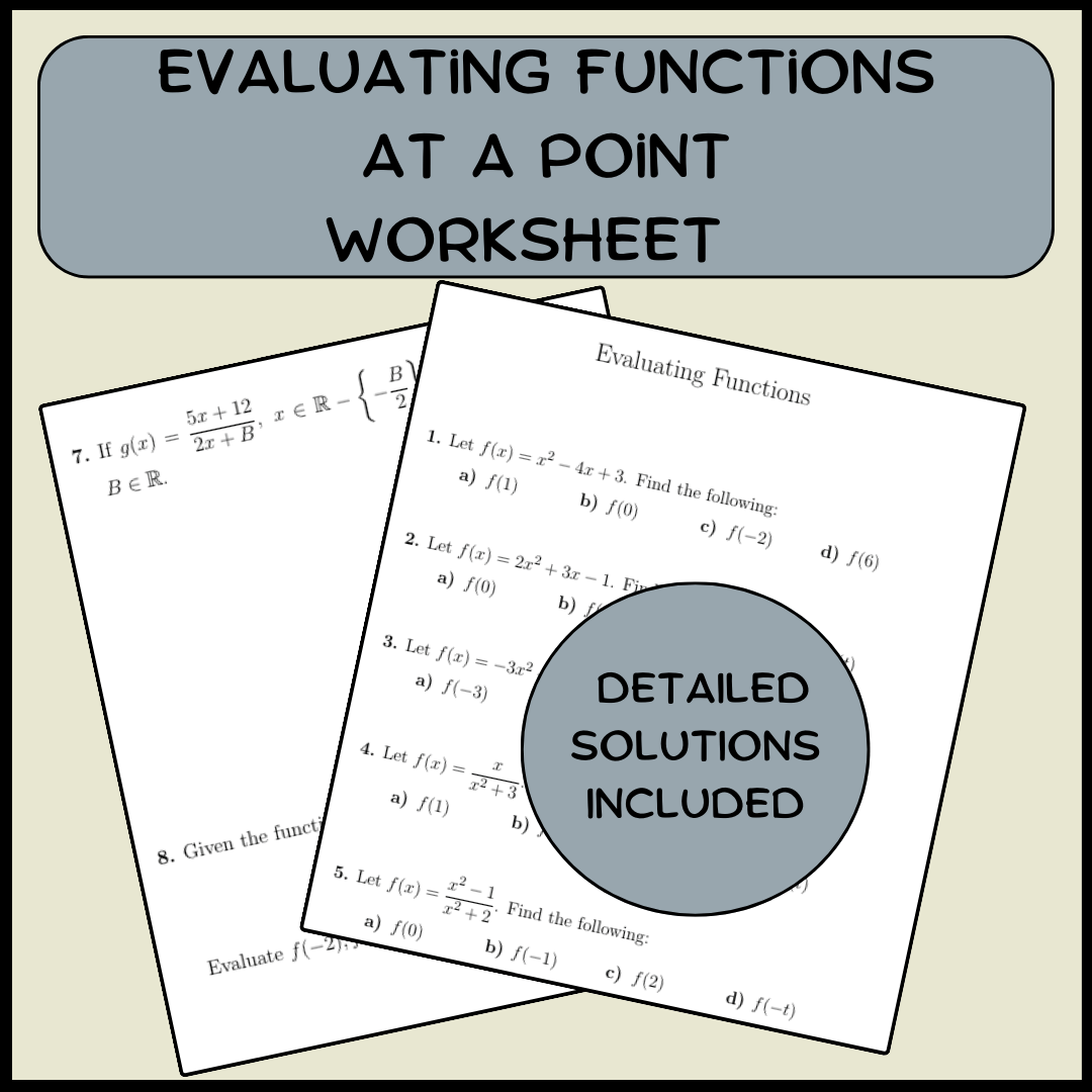 Evaluating Functions at a Point Worksheet (with solutions)