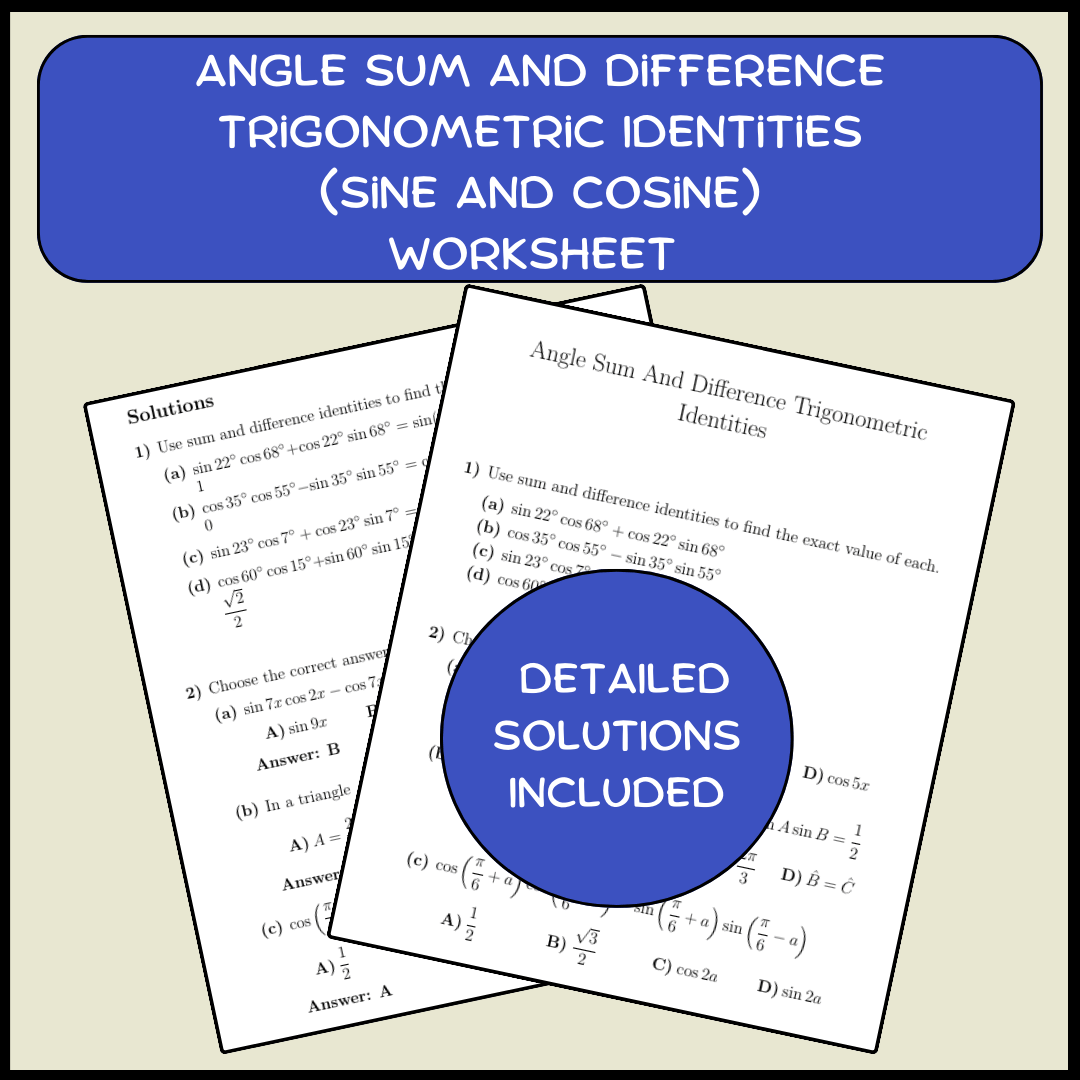 Angle Sum And Difference Trigonometric Identities (Sine and Cosine ...