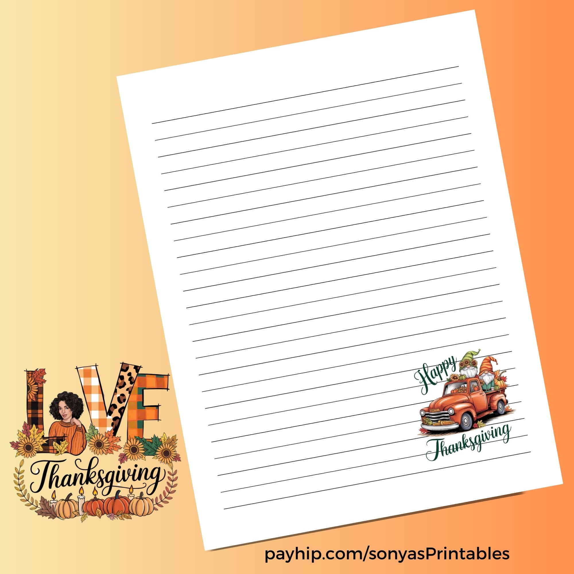 Thanksgiving Quote Lined Stationery | Thanksgiving Lined Notepaper ...
