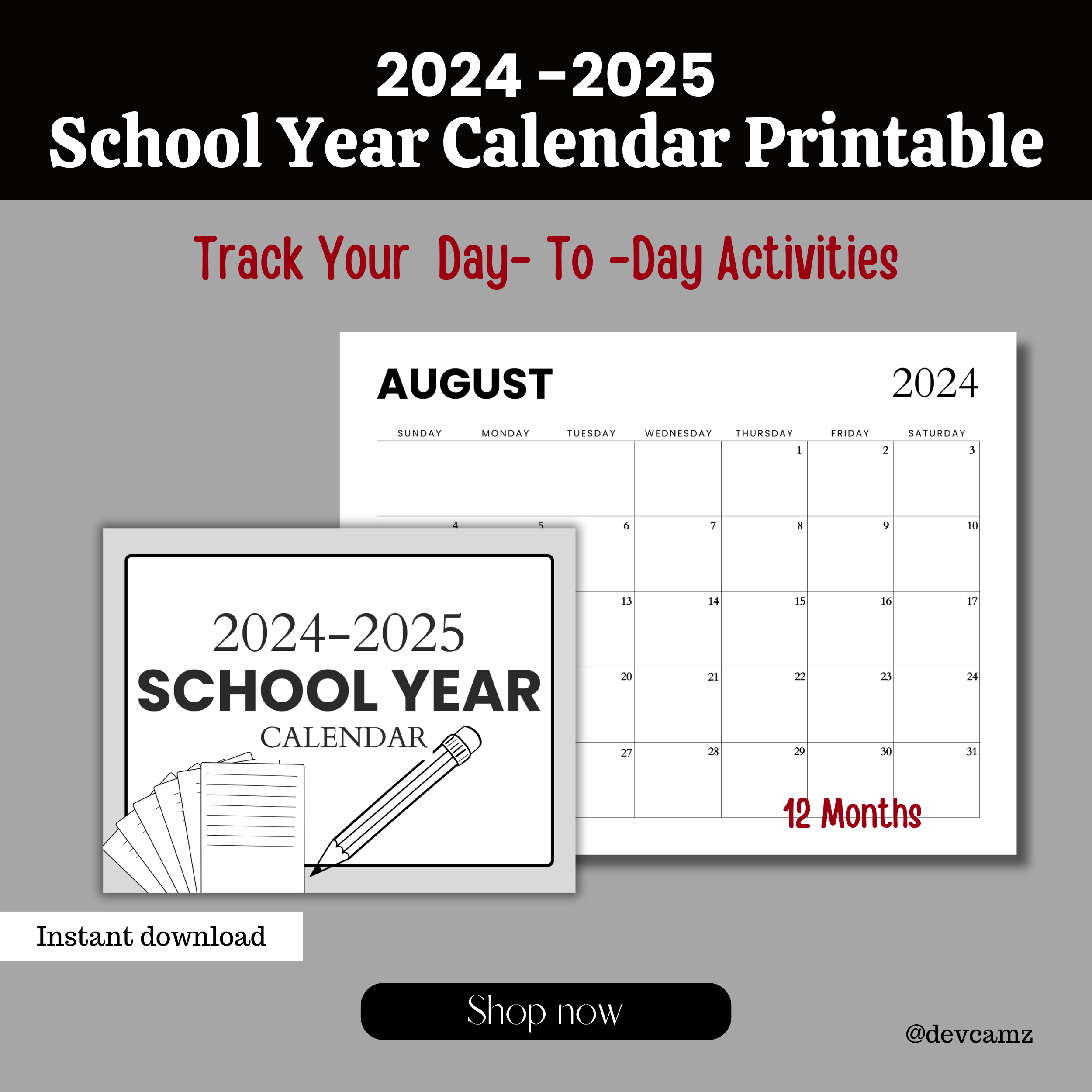 School Year Calendar Printable (2024-2025) - Payhip