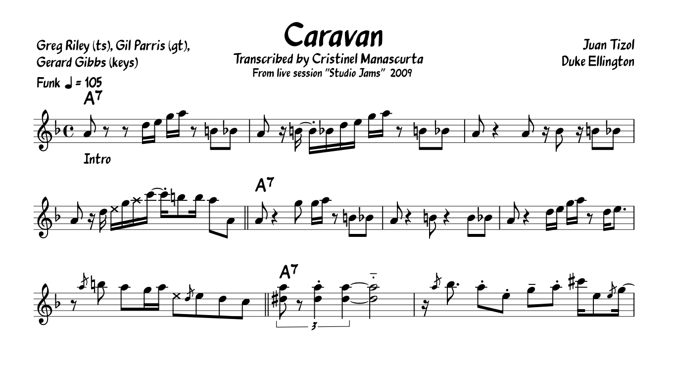 Greg Riley, Gil Parris, Gerard Gibbs - Caravan, alto sax - Payhip