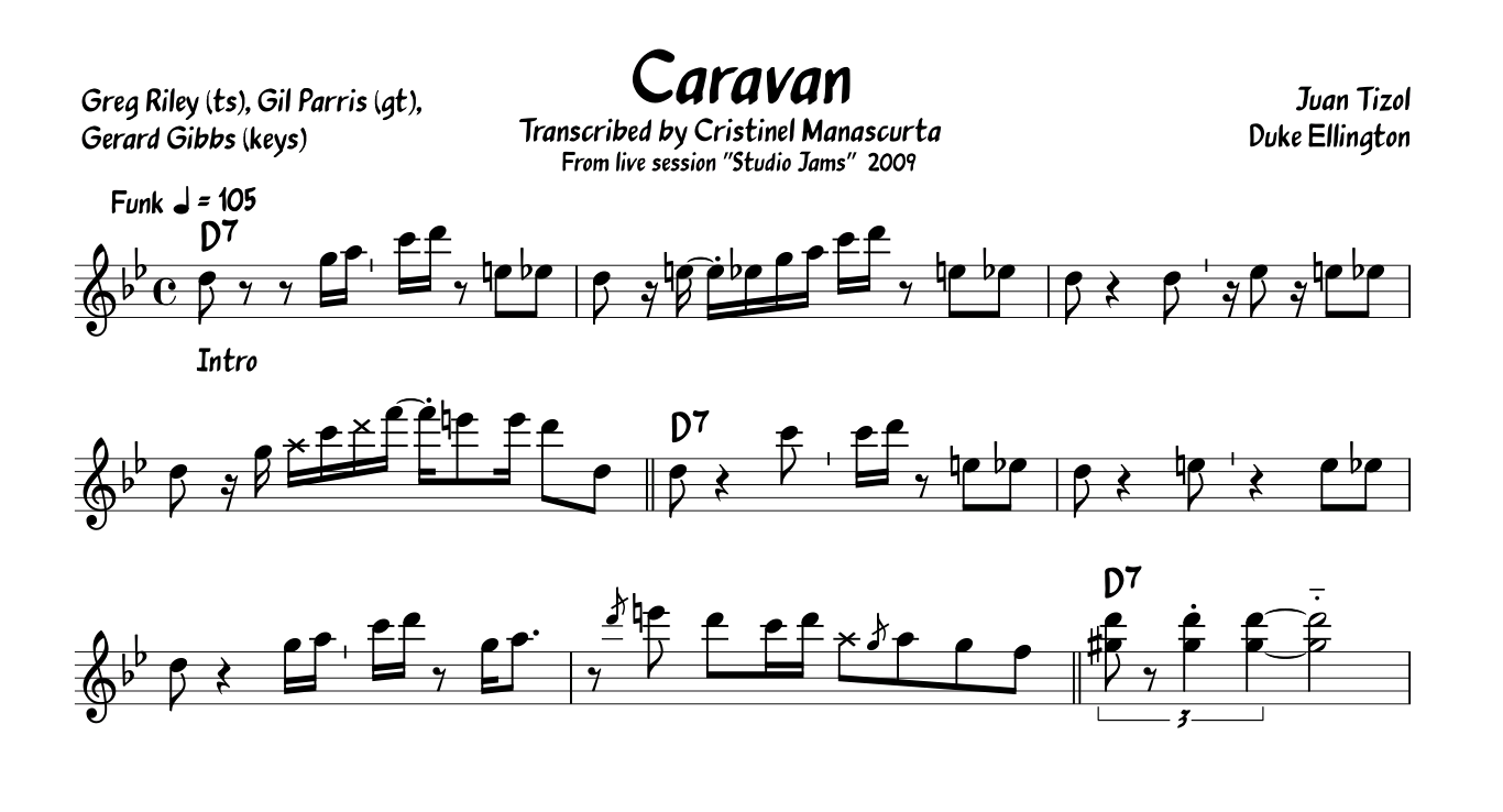 Greg Riley, Gil Parris, Gerard Gibbs - Caravan, tenor sax - Payhip
