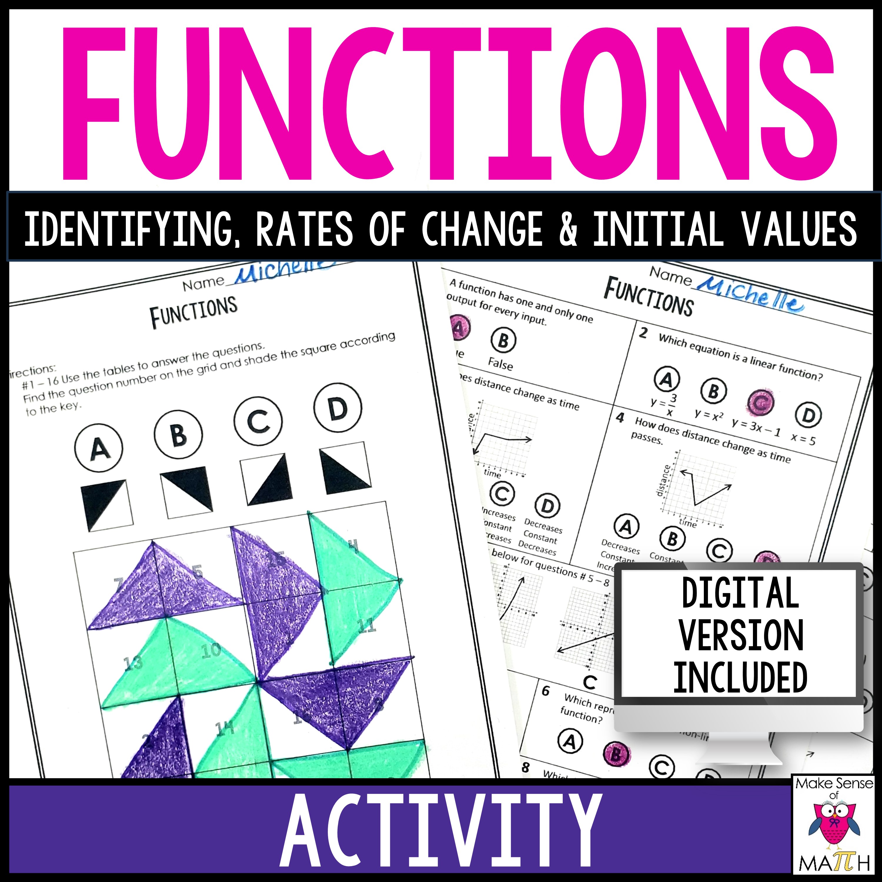 Linear Functions Activity Worksheet Digital and Printable