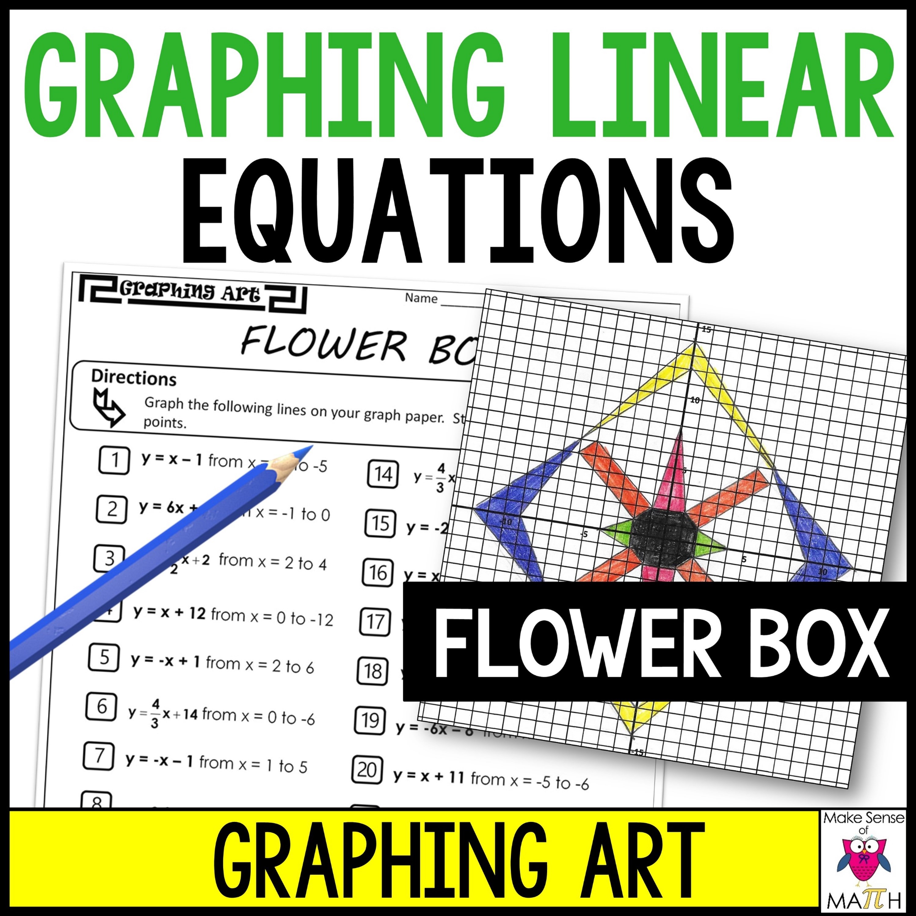 Graphing Linear Equations Activity | Slope Intercept Form | Flower Box