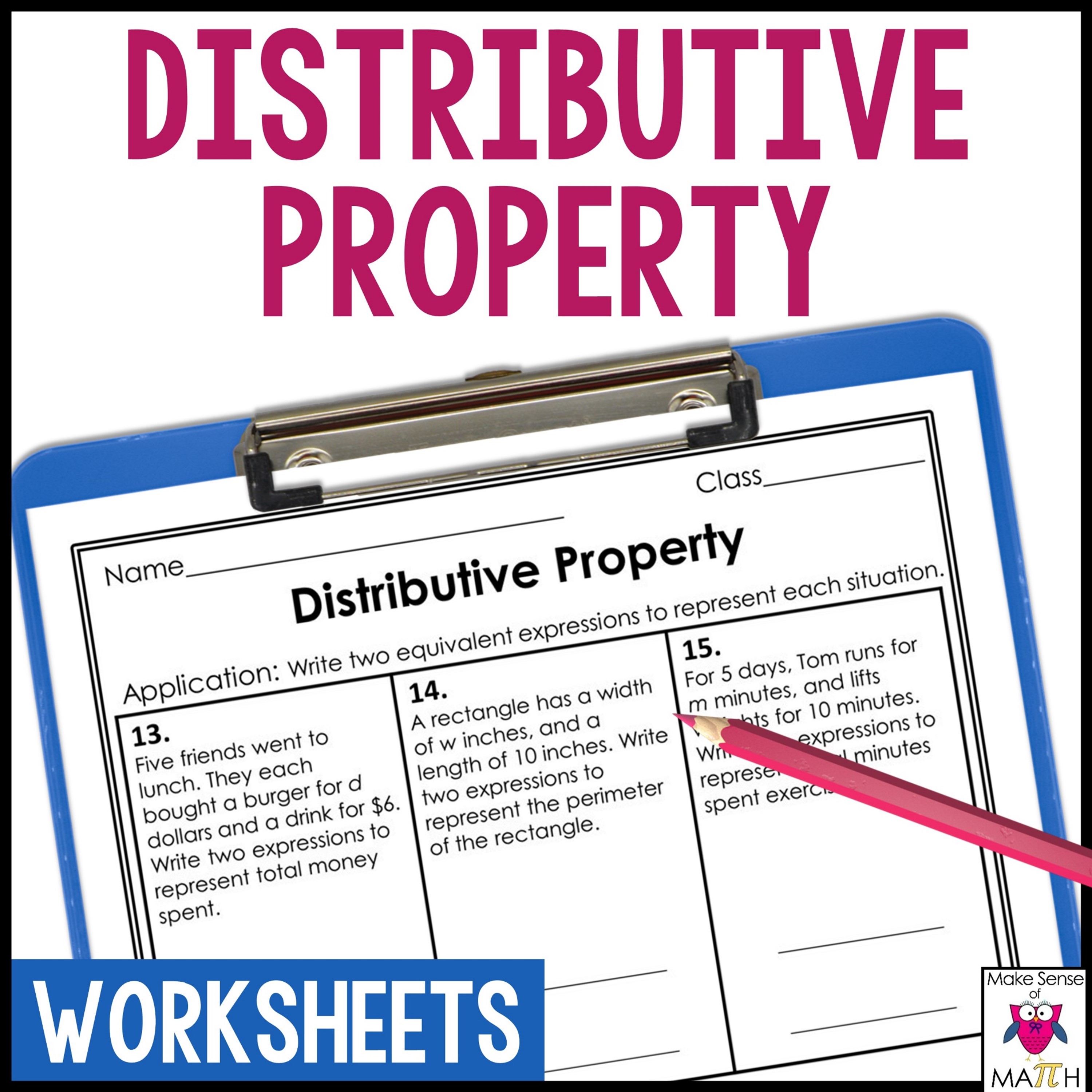 Distributive Property Worksheets with Variables