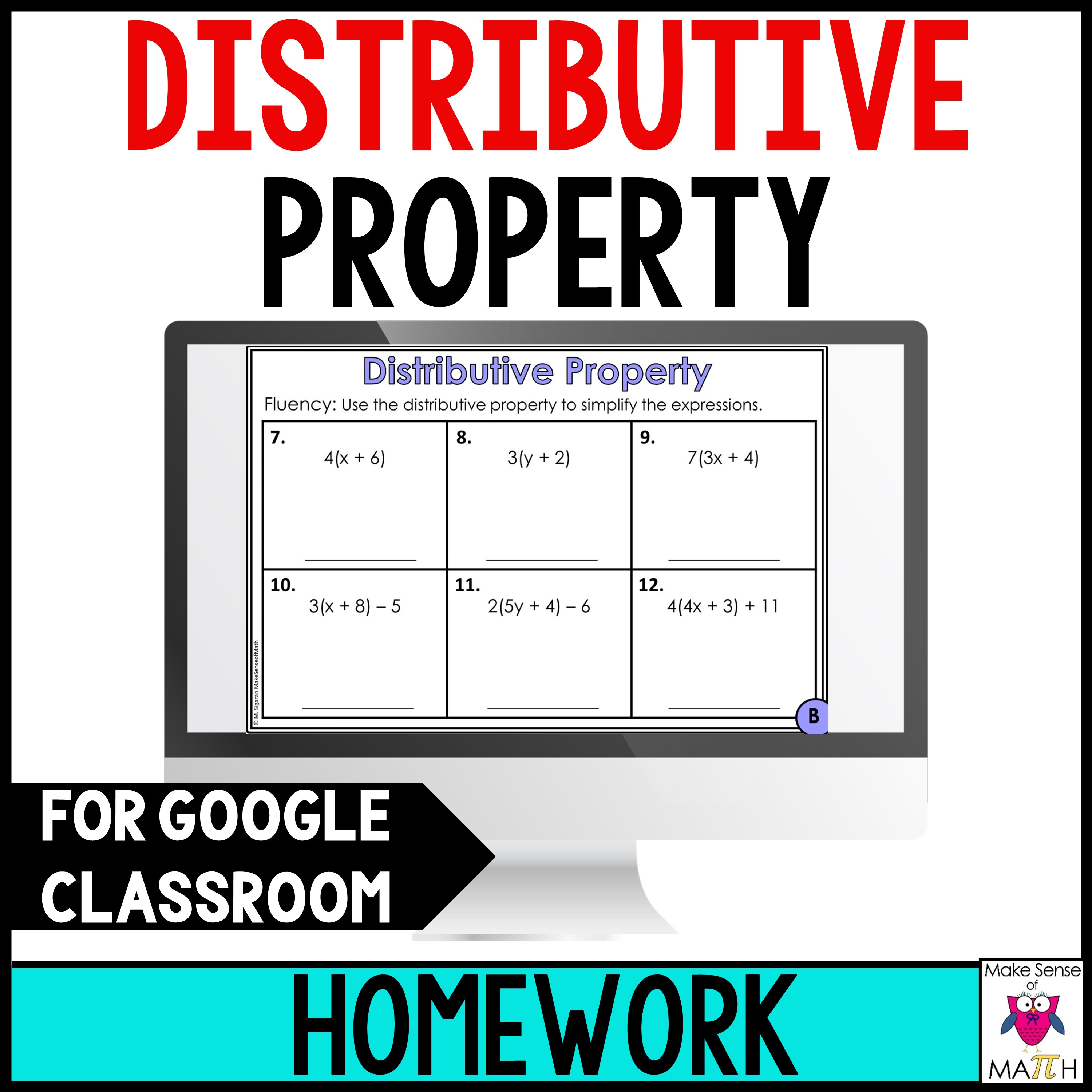 Distributive Property Digital Worksheets | Google Classroom Math Homework