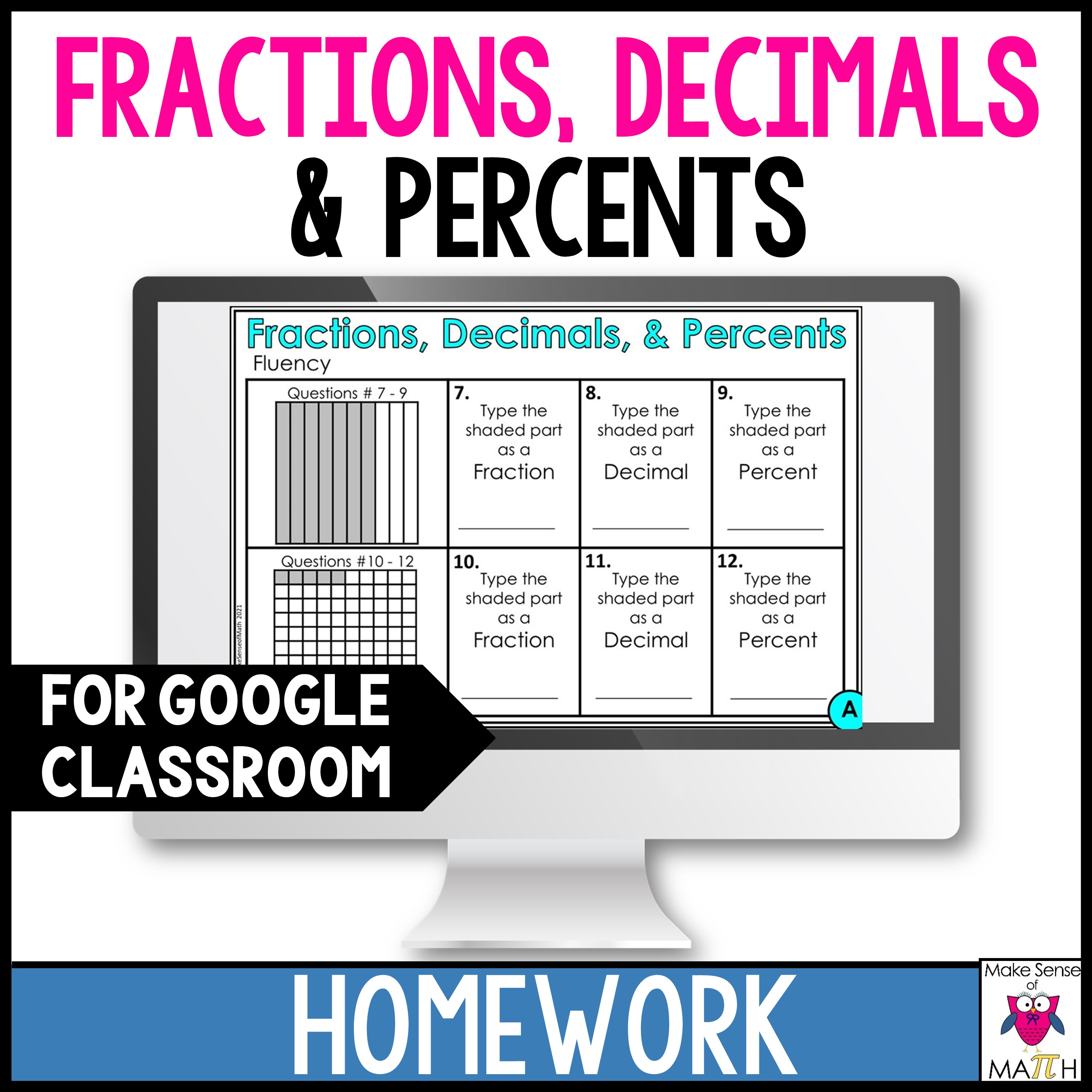 Converting Fractions, Decimals, and Percents Digital Worksheets Google ...