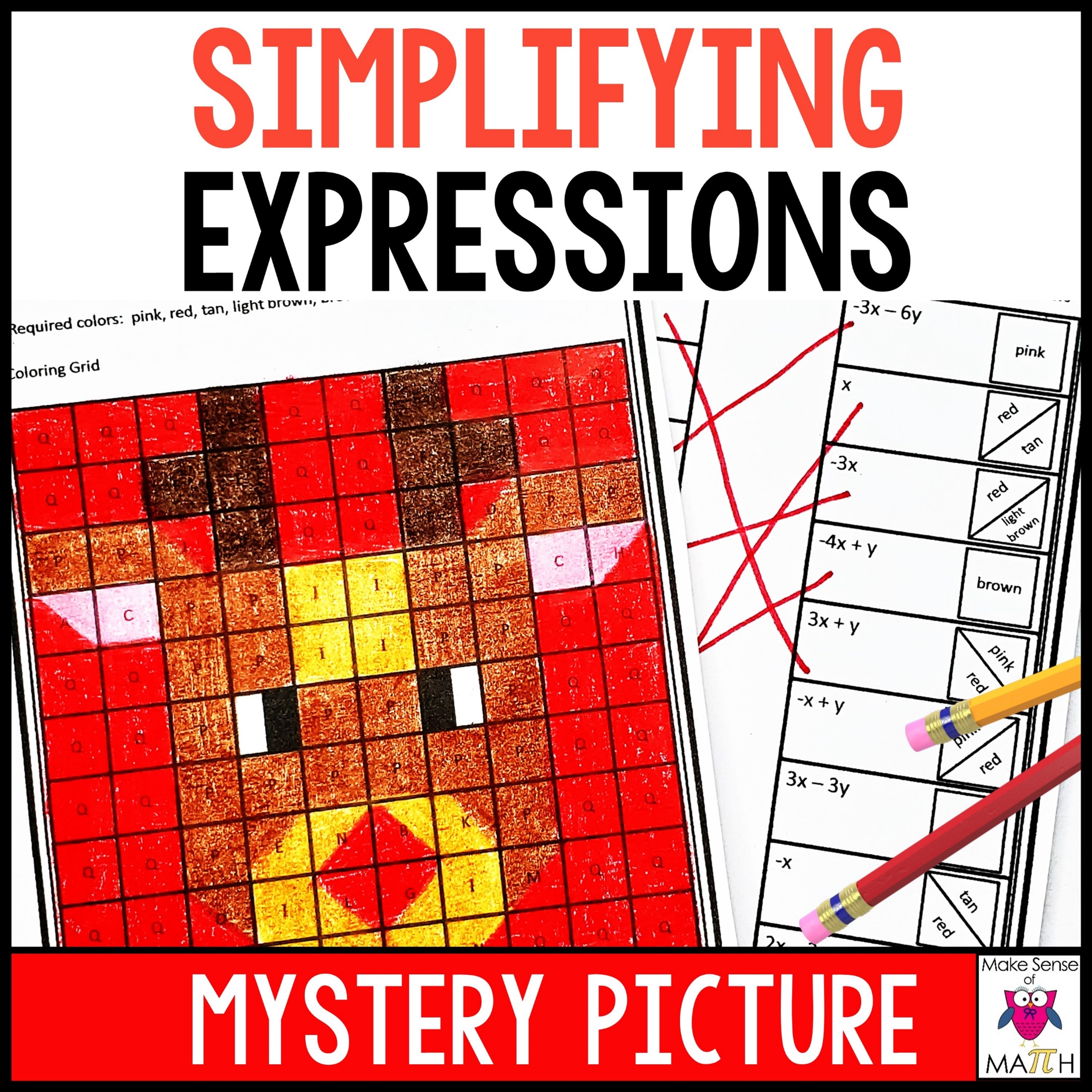 Christmas Math Activity Worksheets - Simplifying Expressions 7th Grade Math