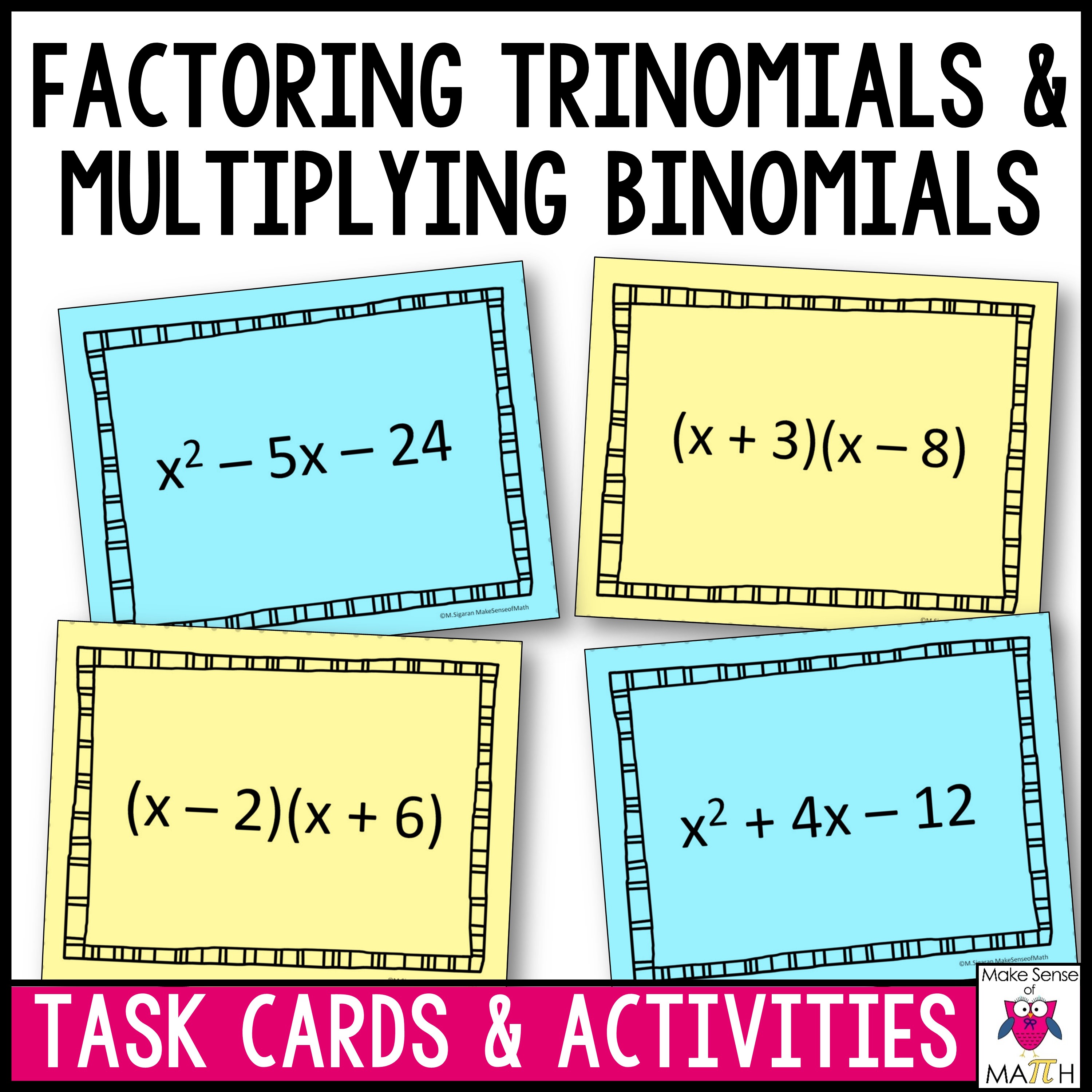 Factoring Trinomials Task Cards Activities and Games