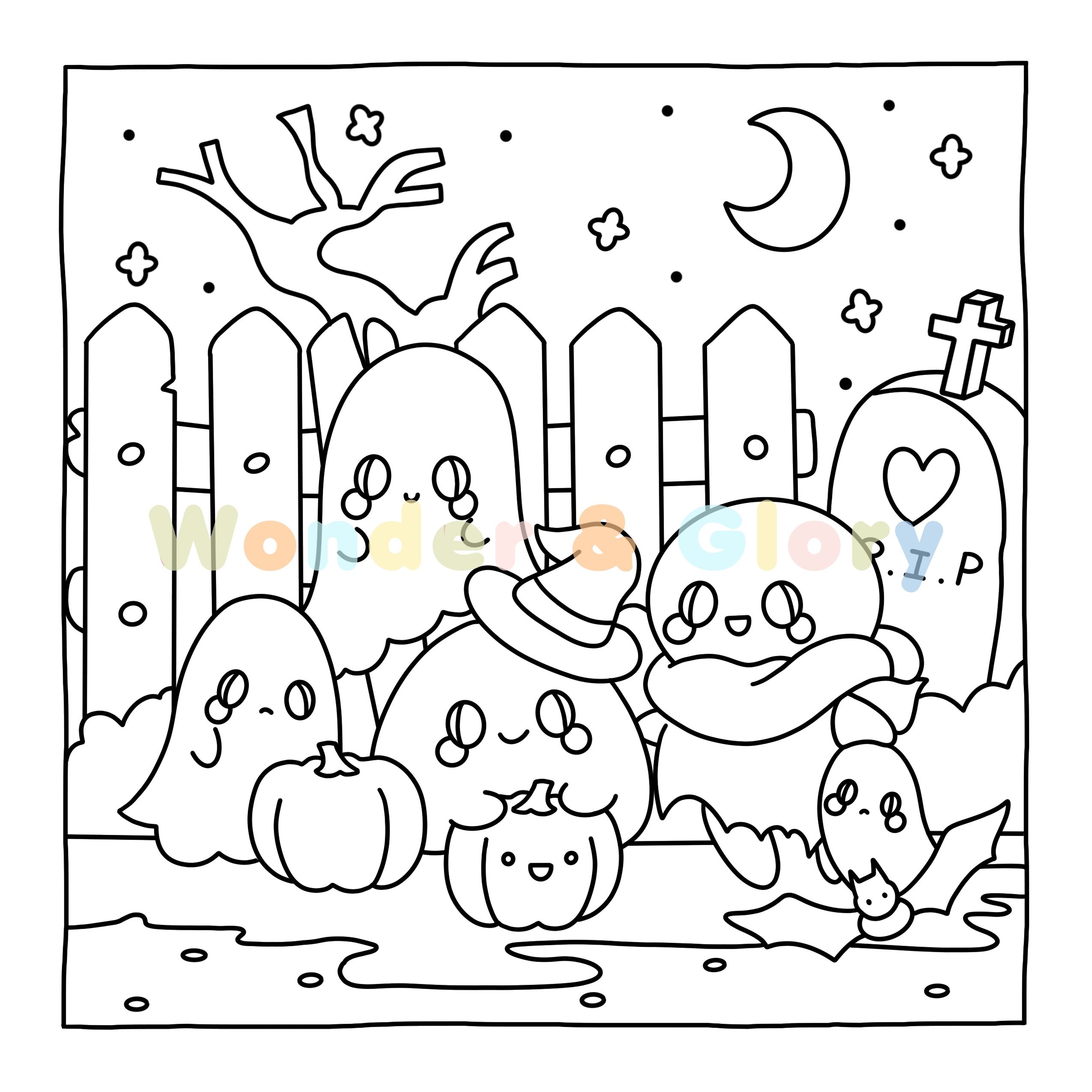 Creepy Cute Coloring Page 2 - Ghostly Friends - Payhip