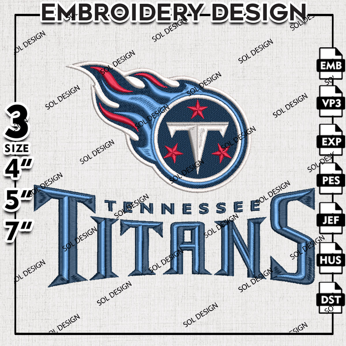 Tennessee Titans Embroidery Design Files, NFL Titans, NFL Embroidery ...