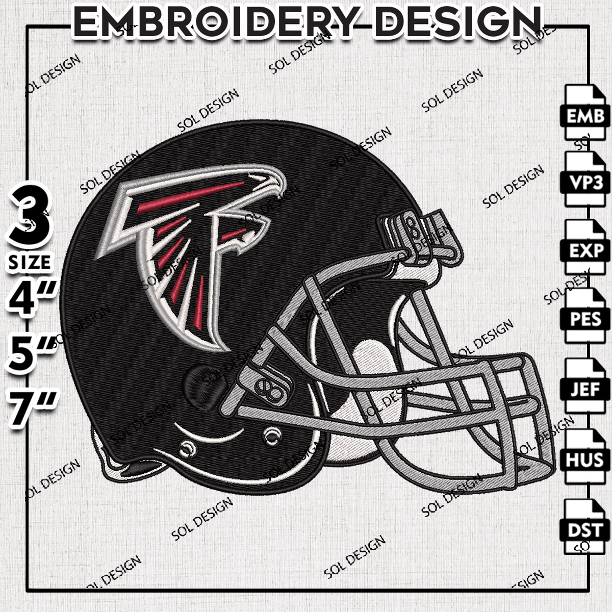 Atlanta Falcons Helmet Embroidery Design Files, NFL Falcons, NFL ...