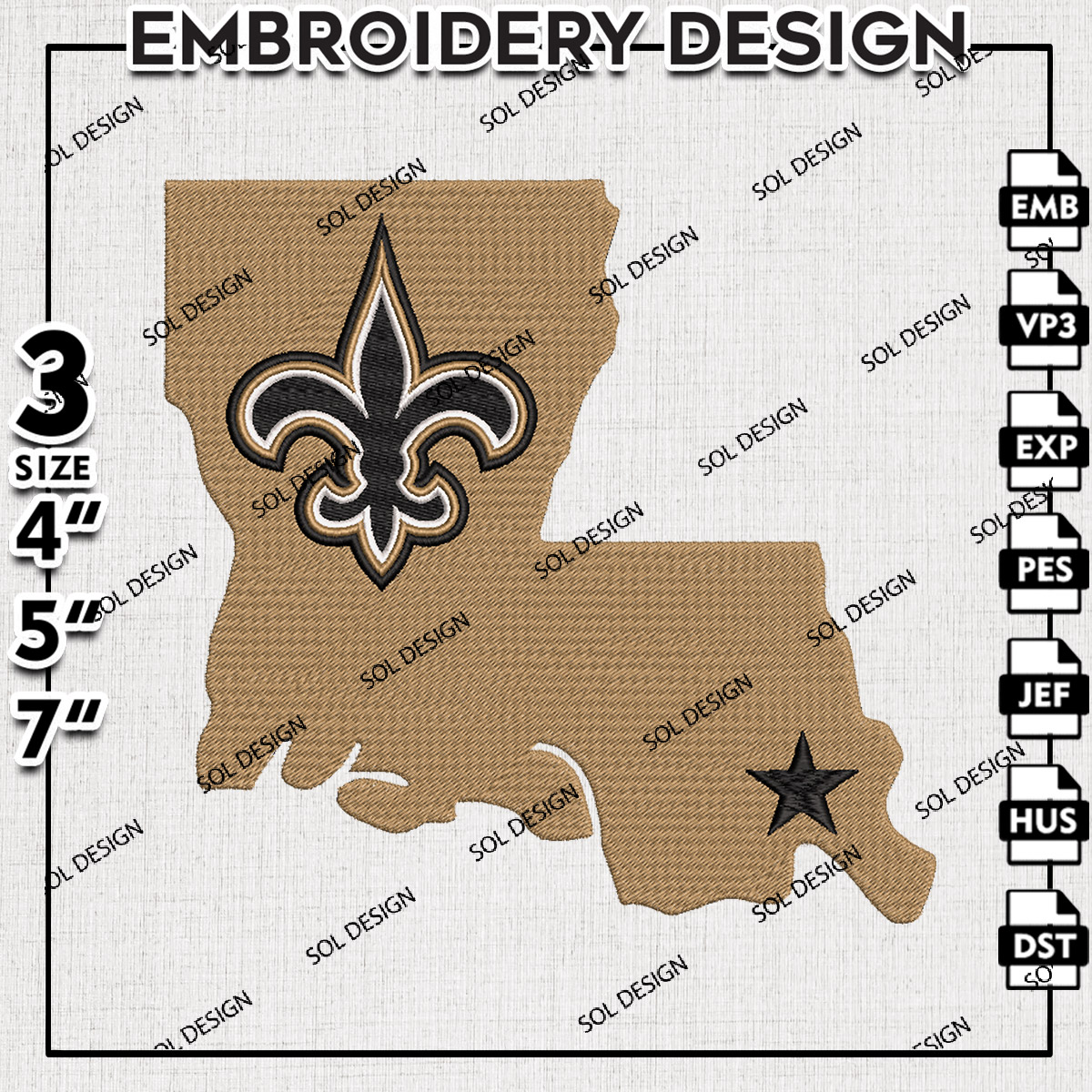 NFL New Orleans Saints Map Logo Embroidery Designs, NFL Saints, NFL ...