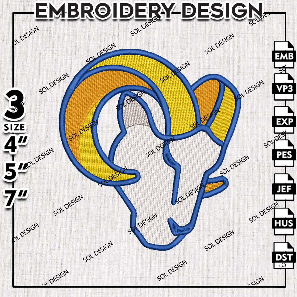 Los Angeles Rams Logo Embroidery Design Files, NFL Rams, NFL Embroidery ...