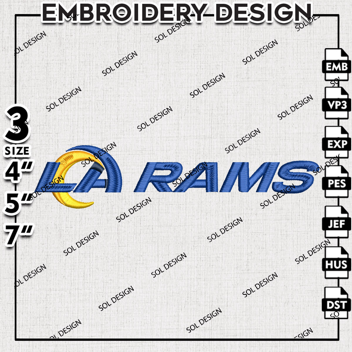 Los Angeles Rams Wordmark Logo Embroidery Designs, NFL Rams, NFL ...