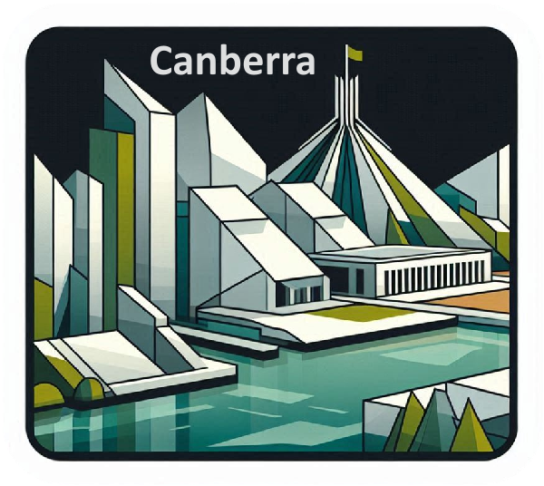 Sticker Printable Canberra, Sophisticated Muted Palette Cityscape ...
