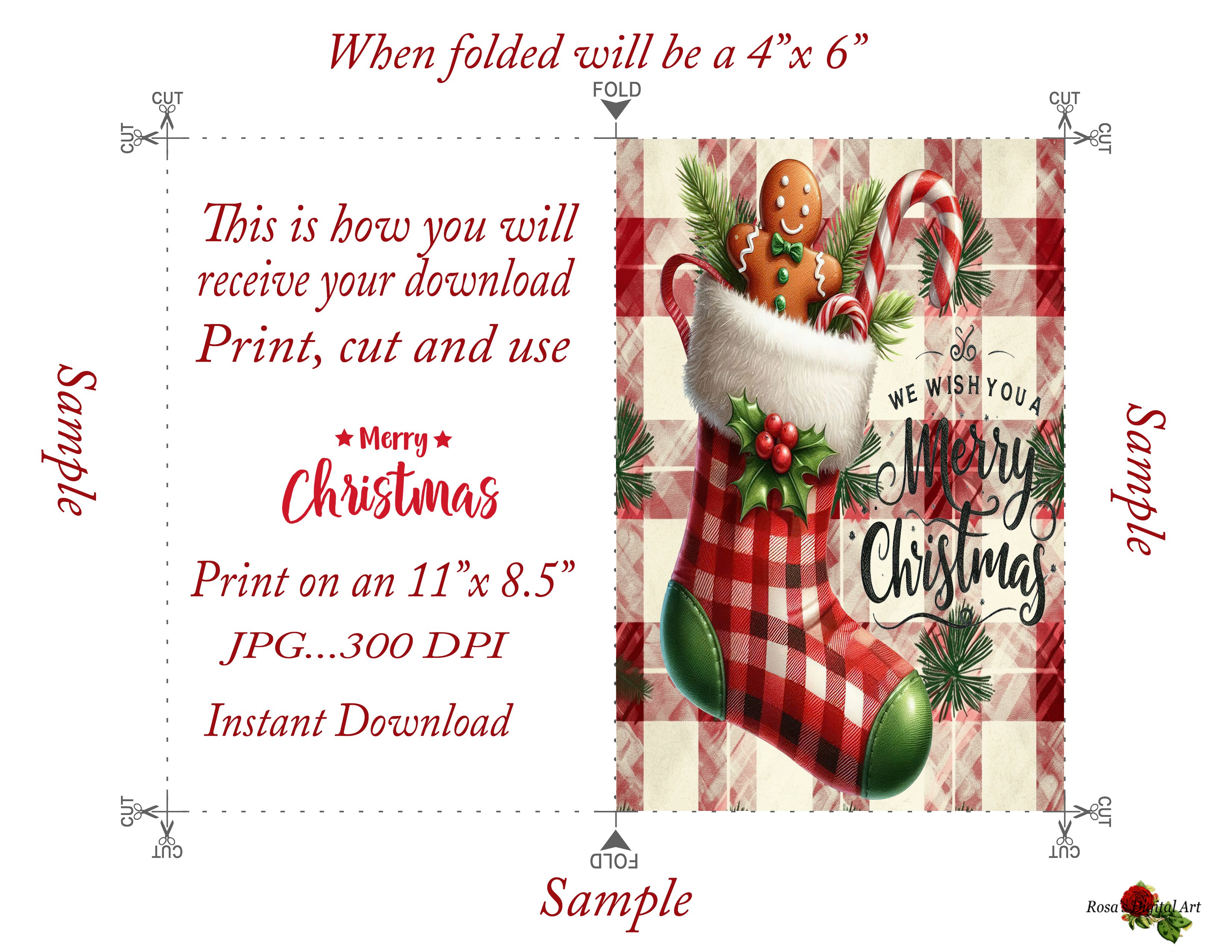 Christmas Card, Greeting Card, Holiday, Christmas Stocking, 4"x 6 ...